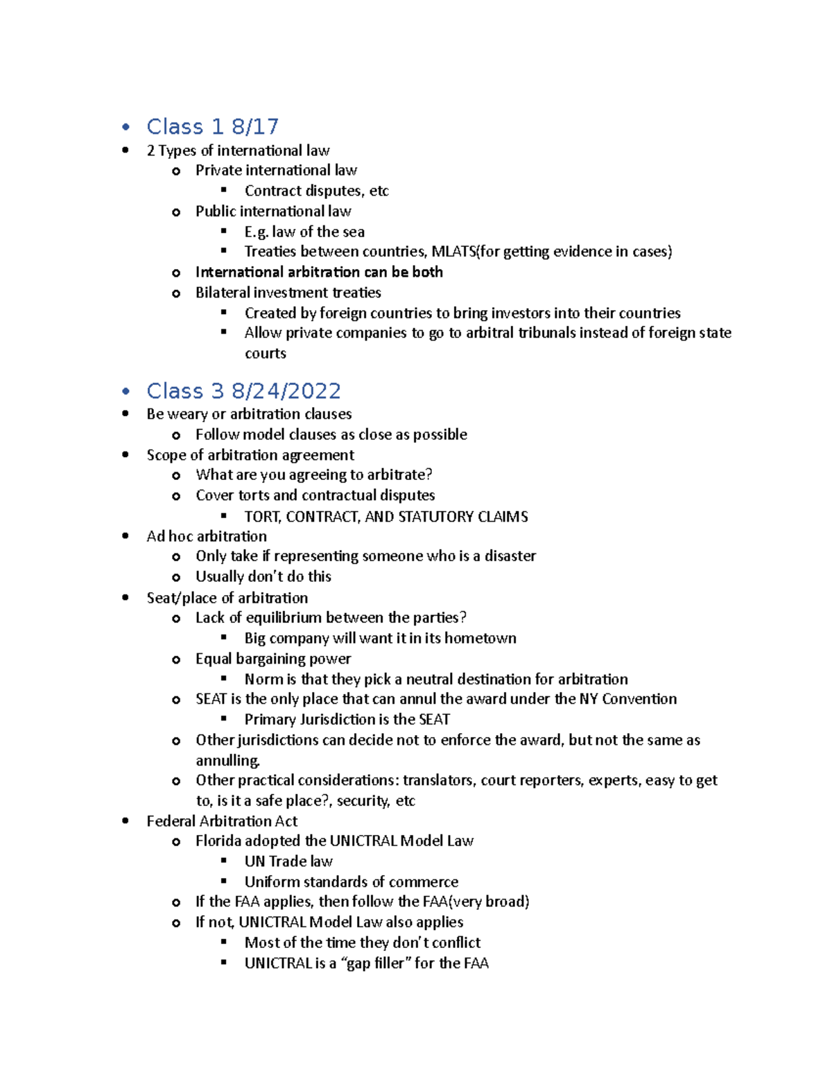 INTL 400: Outline of International Commercial Arbitration - Studocu