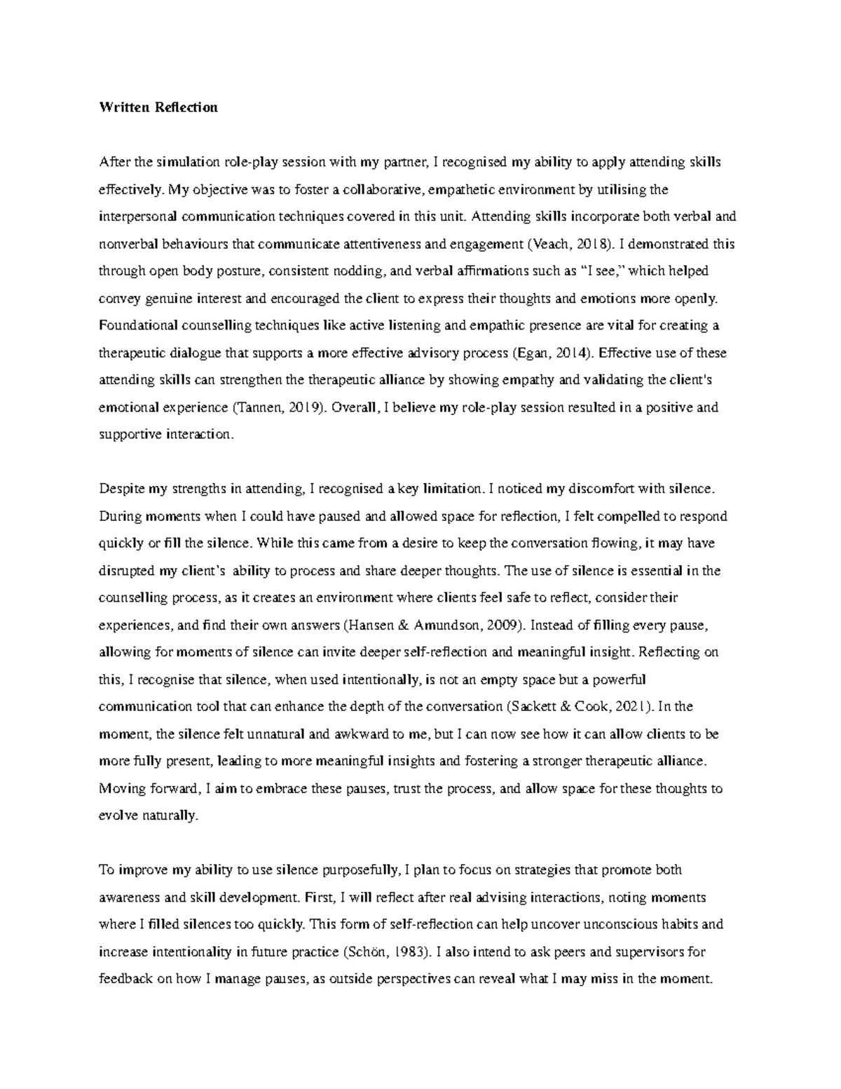 PSYU2222 Reflection on Attending Skills in Counseling Sessions - Studocu