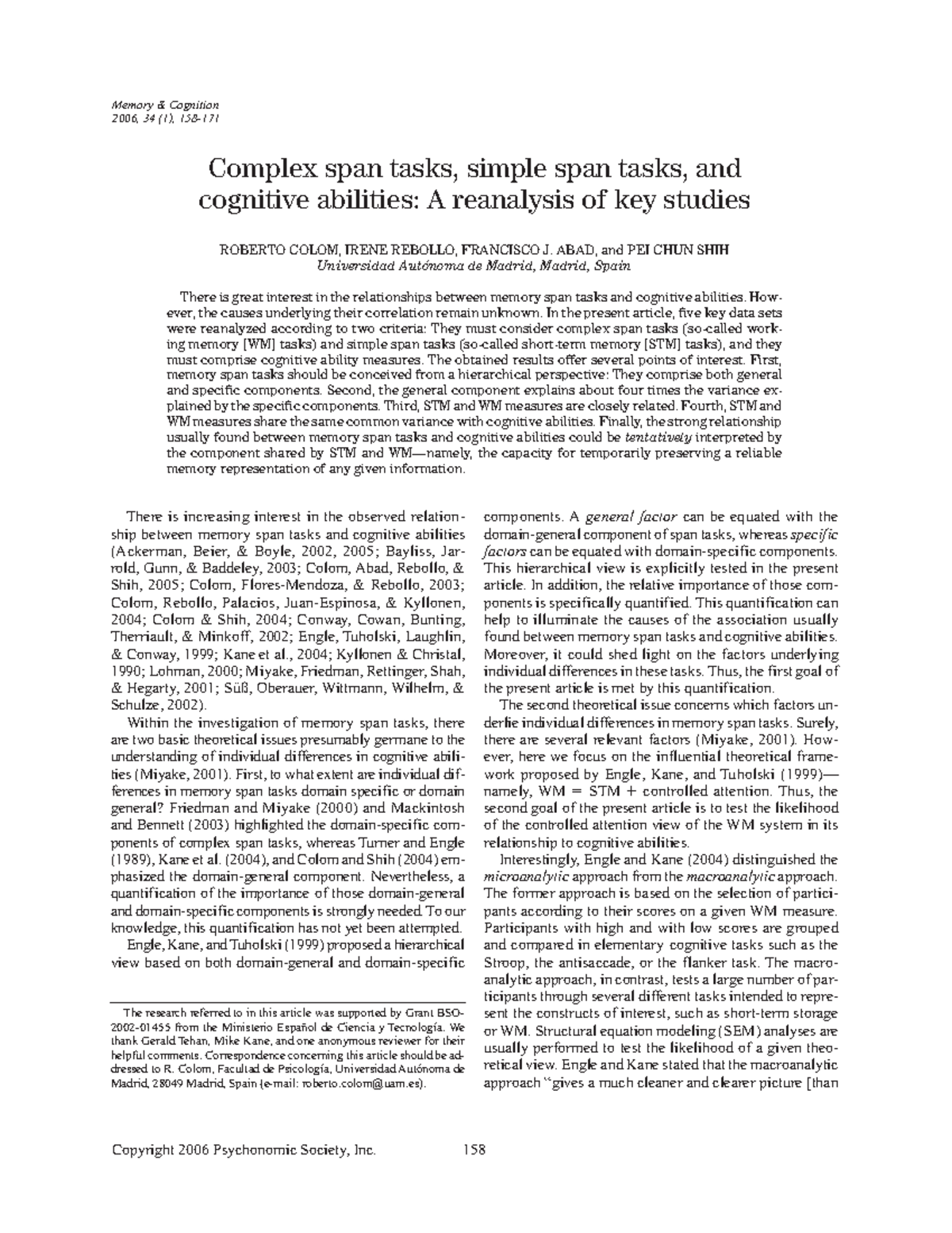 BF03193395 - Complex Span Tasks and Cognitive Abilities: A Reanalysis ...