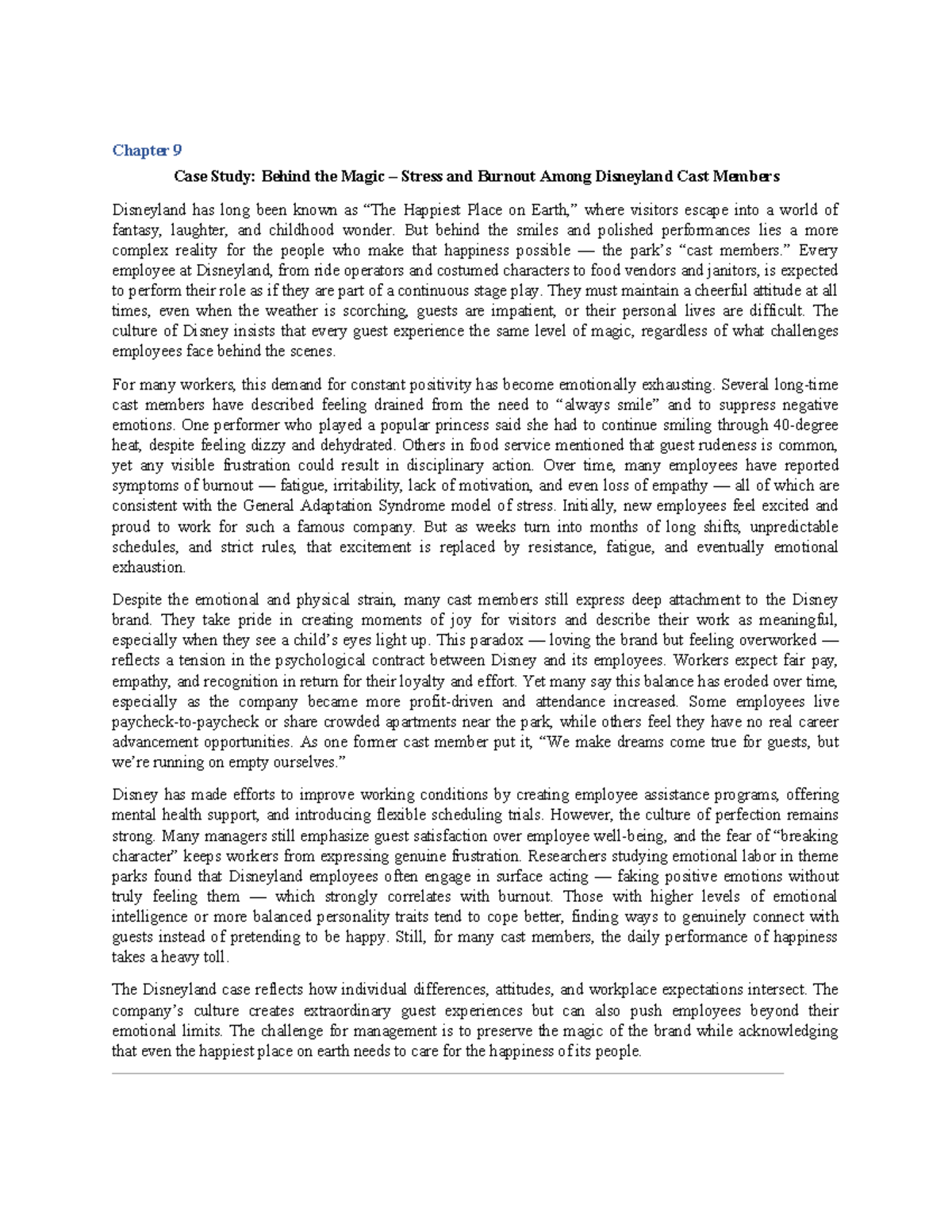 Chapter 9+10 Case Study: Stress, Burnout, and Employee Culture at ...