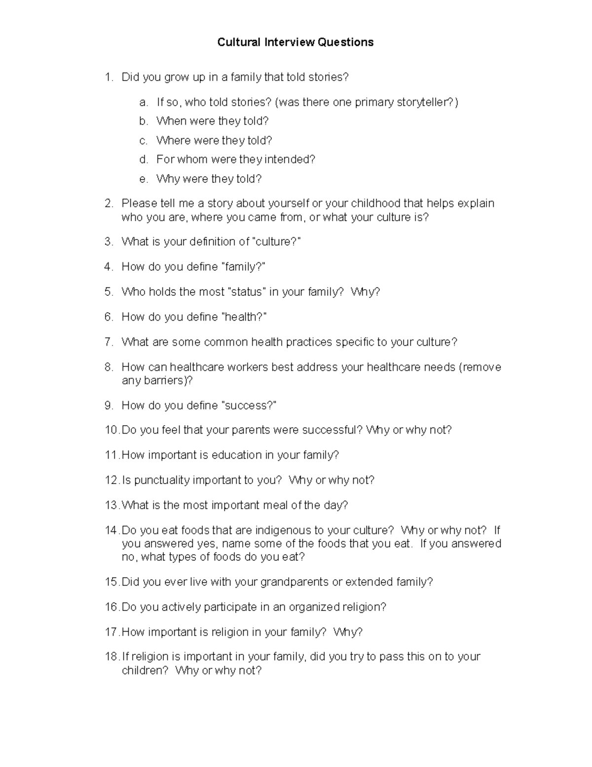 Cultural Interview Questions: Exploring Personal and Family Narratives ...