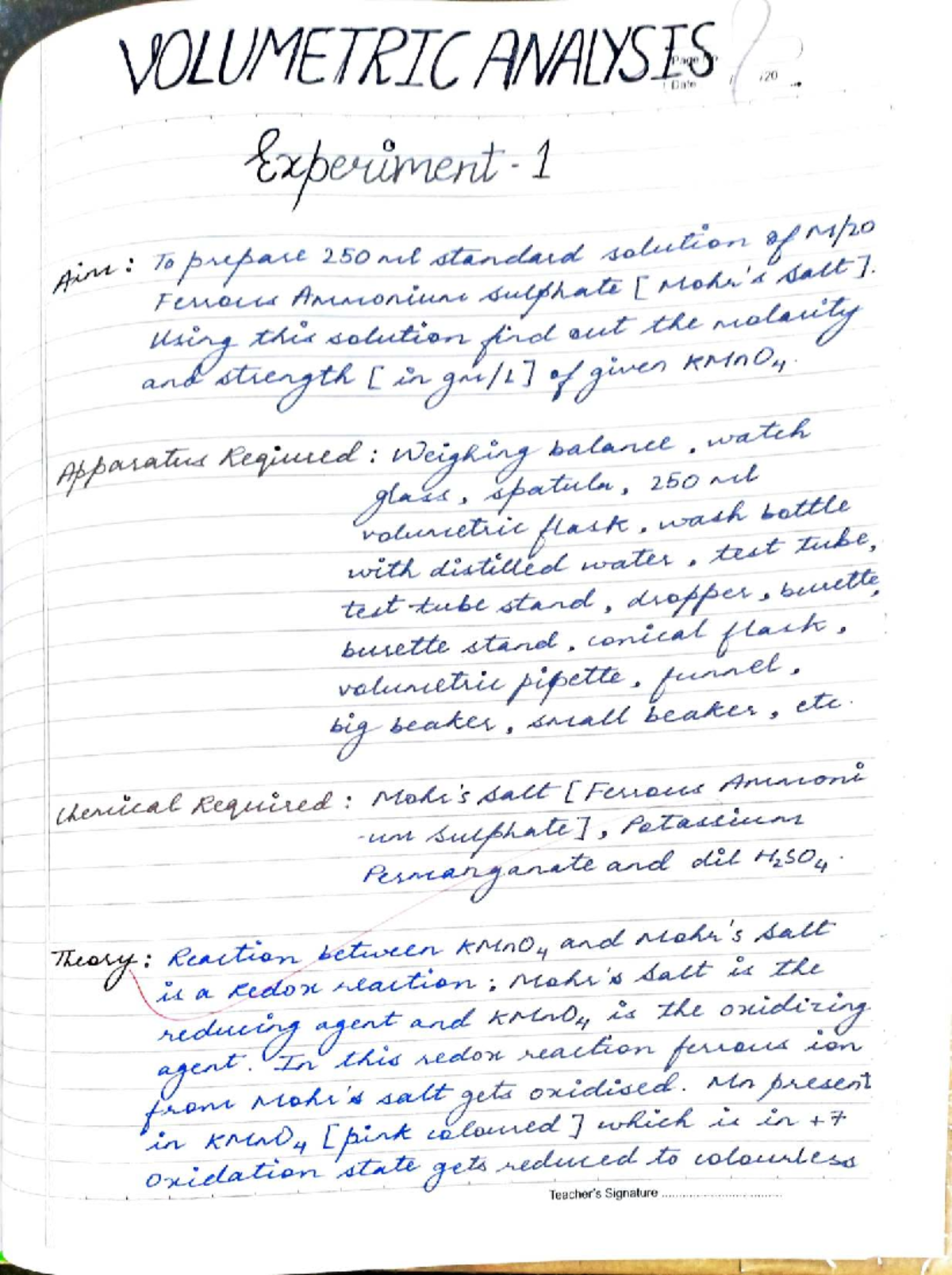 Practical Work: Volumetric Analysis of KMnO₄ and FAS Solutions (Class ...