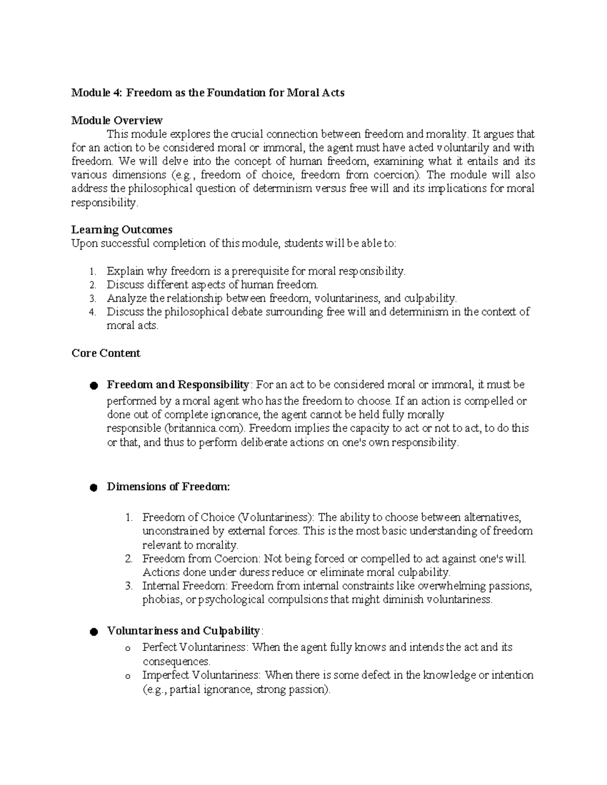 Moral Responsibility and Freedom: Module 4 Overview - Studocu