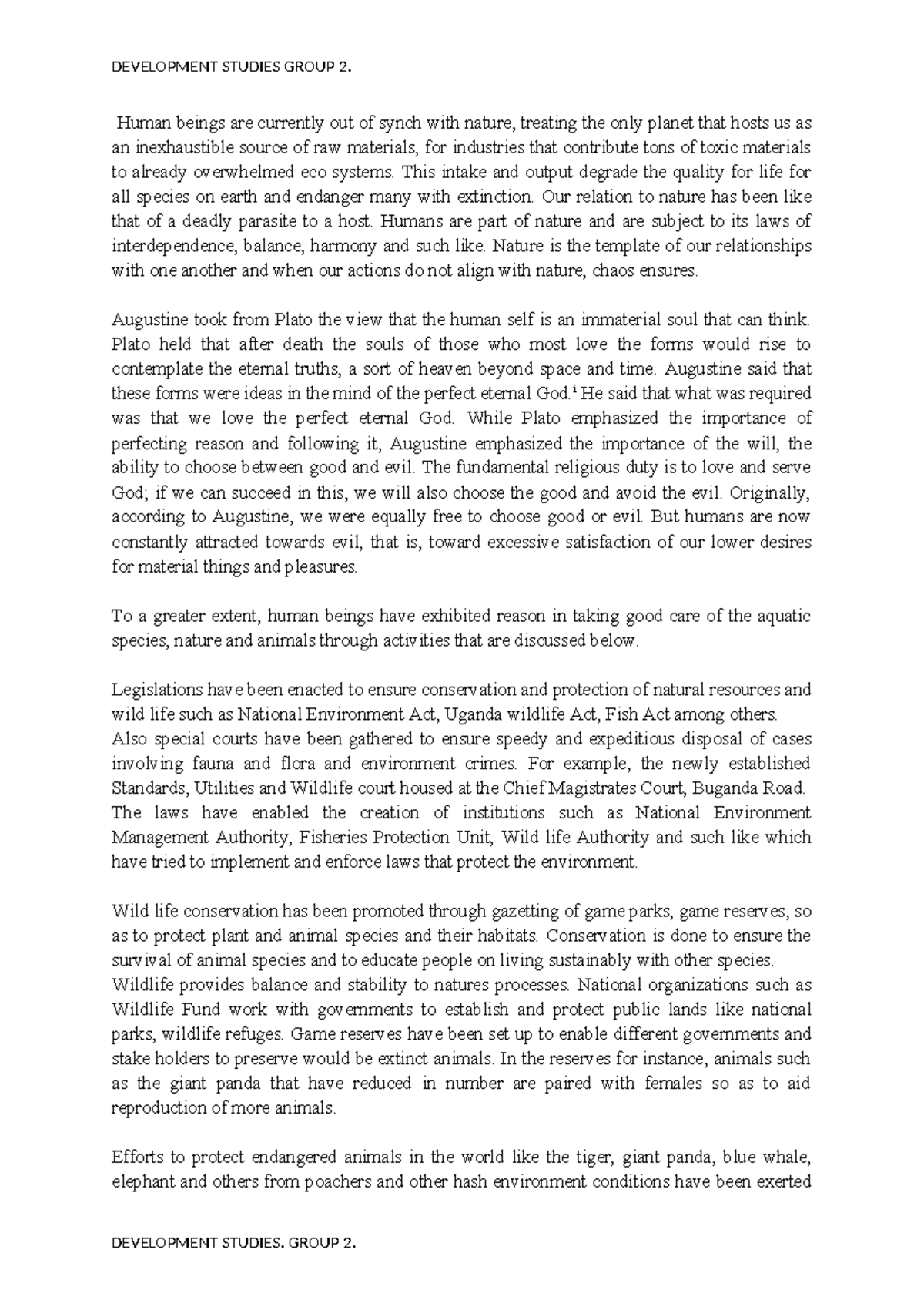 Development Studies L.1107: Human-Nature Relationship Analysis - Studocu