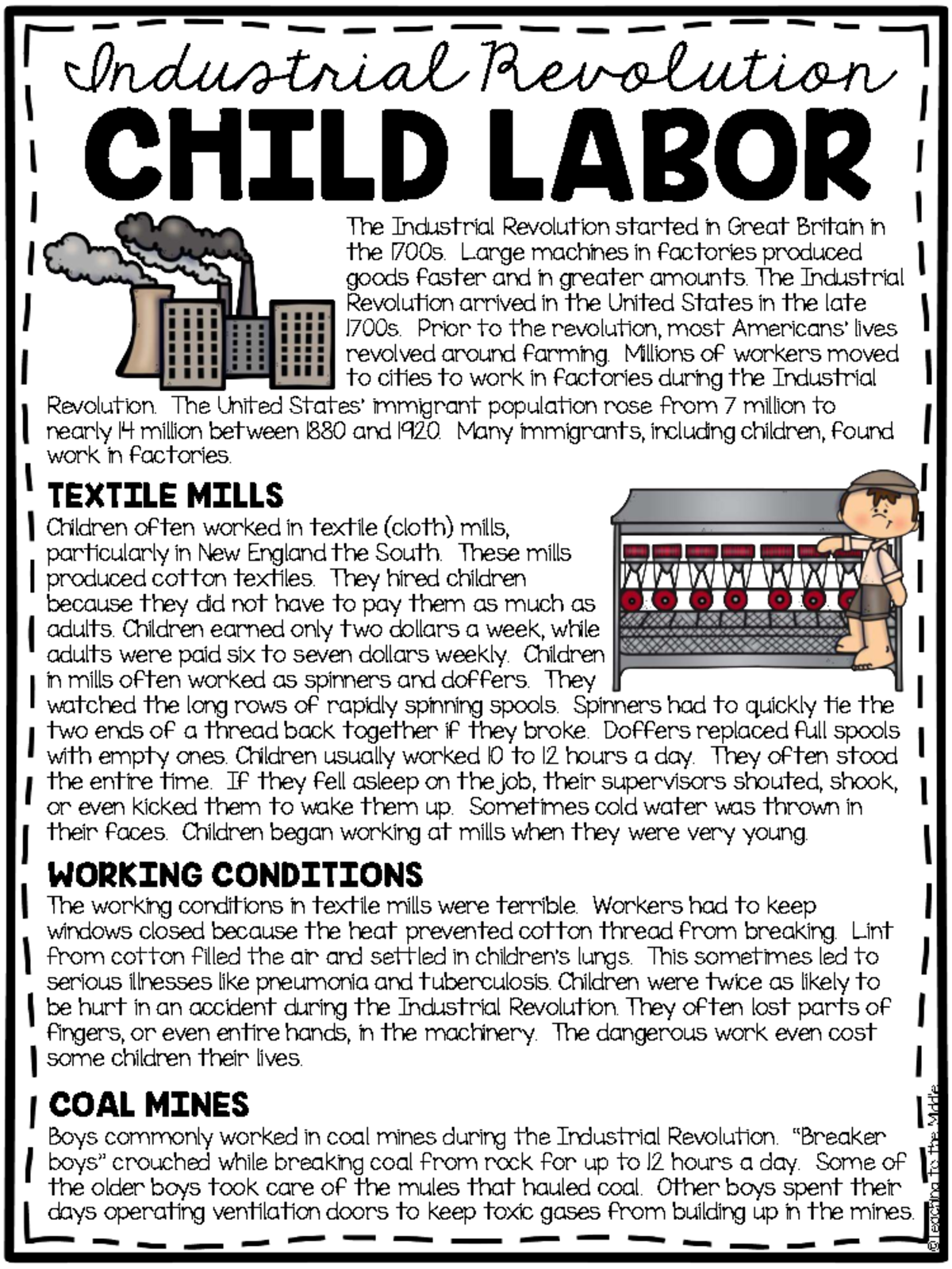 Child Labor Industrial Revolution Reading Comprehension Informational ...