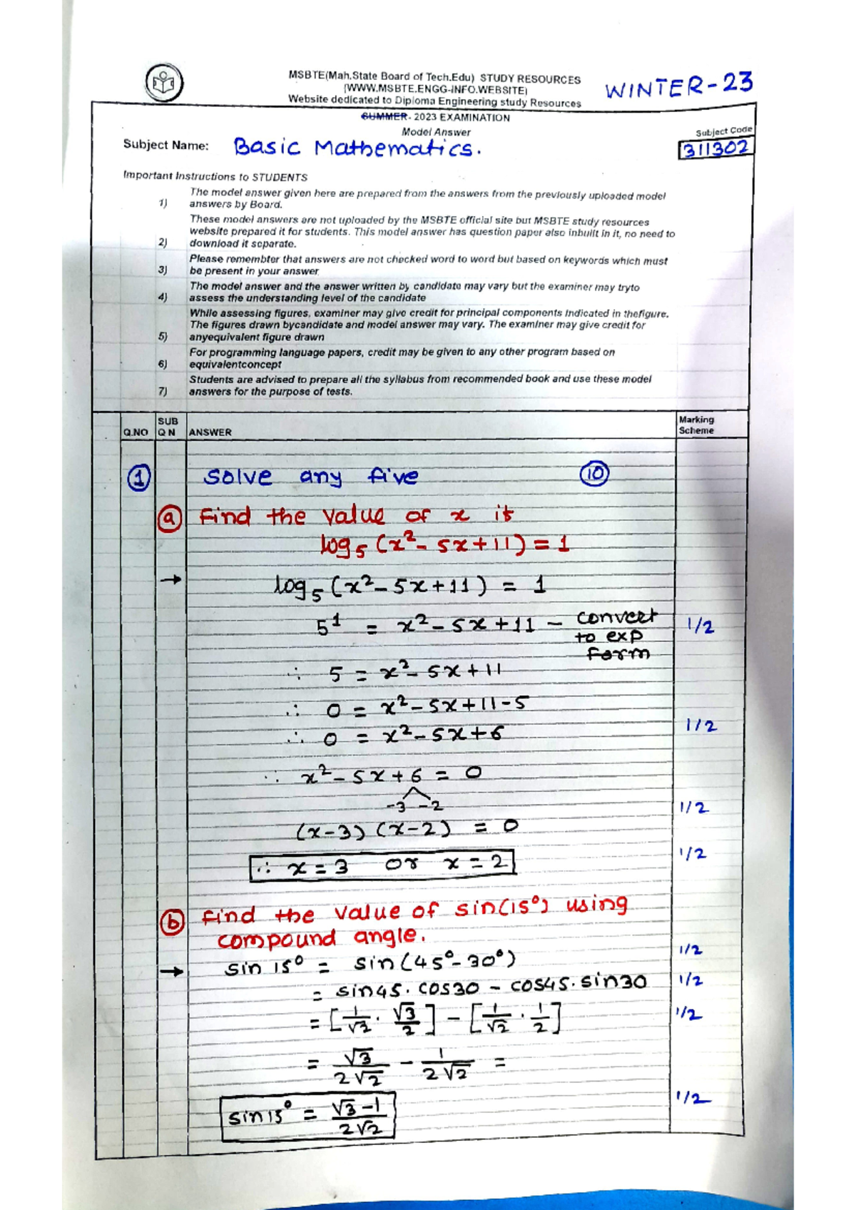 311302-2023 BMS Model Answer - MSBTE(Mah. State Board of Tech) STUDY ...