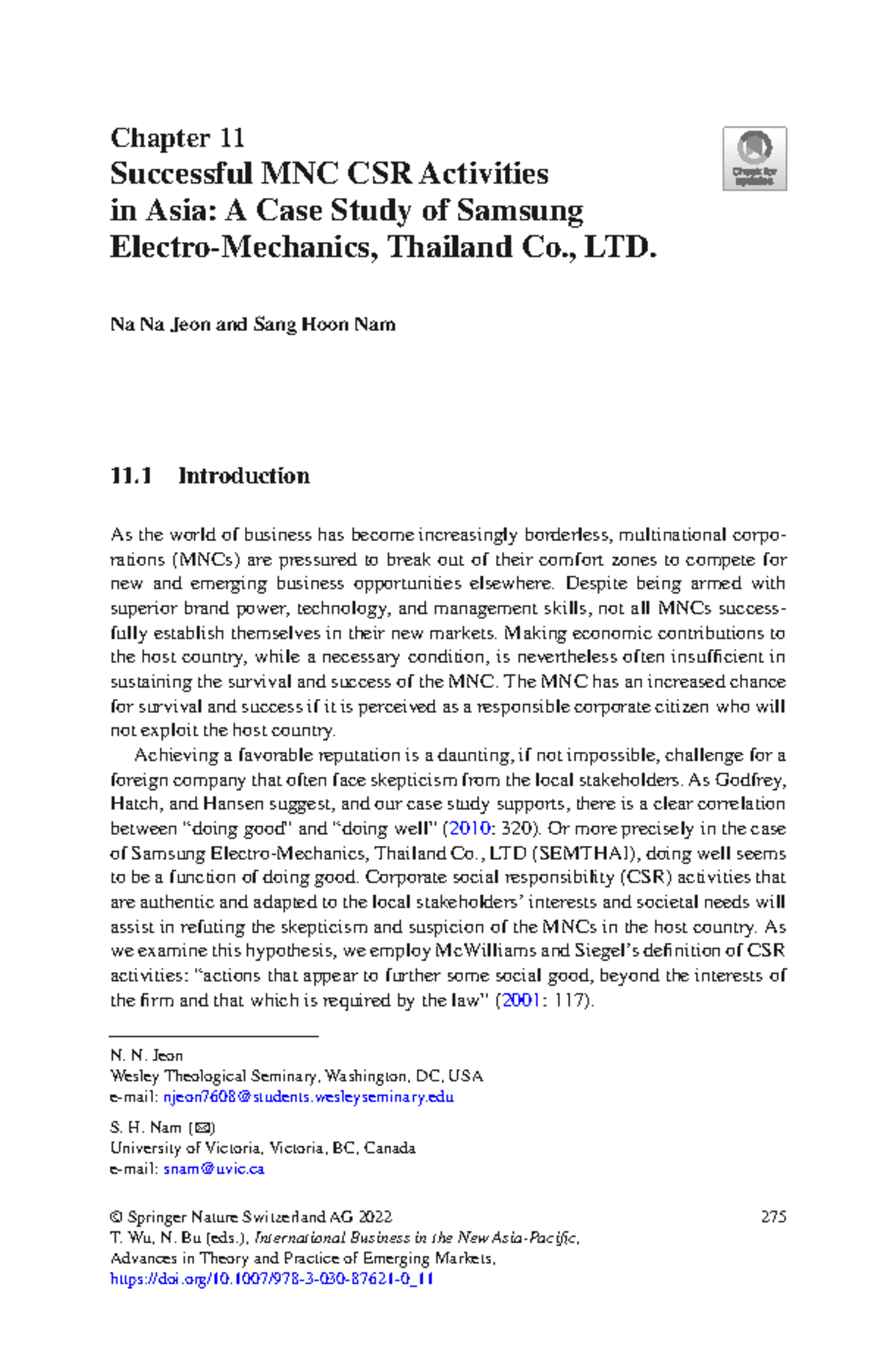 Chapter 11: CSR Success of Samsung Thailand Co., LTD in Asia - Studocu