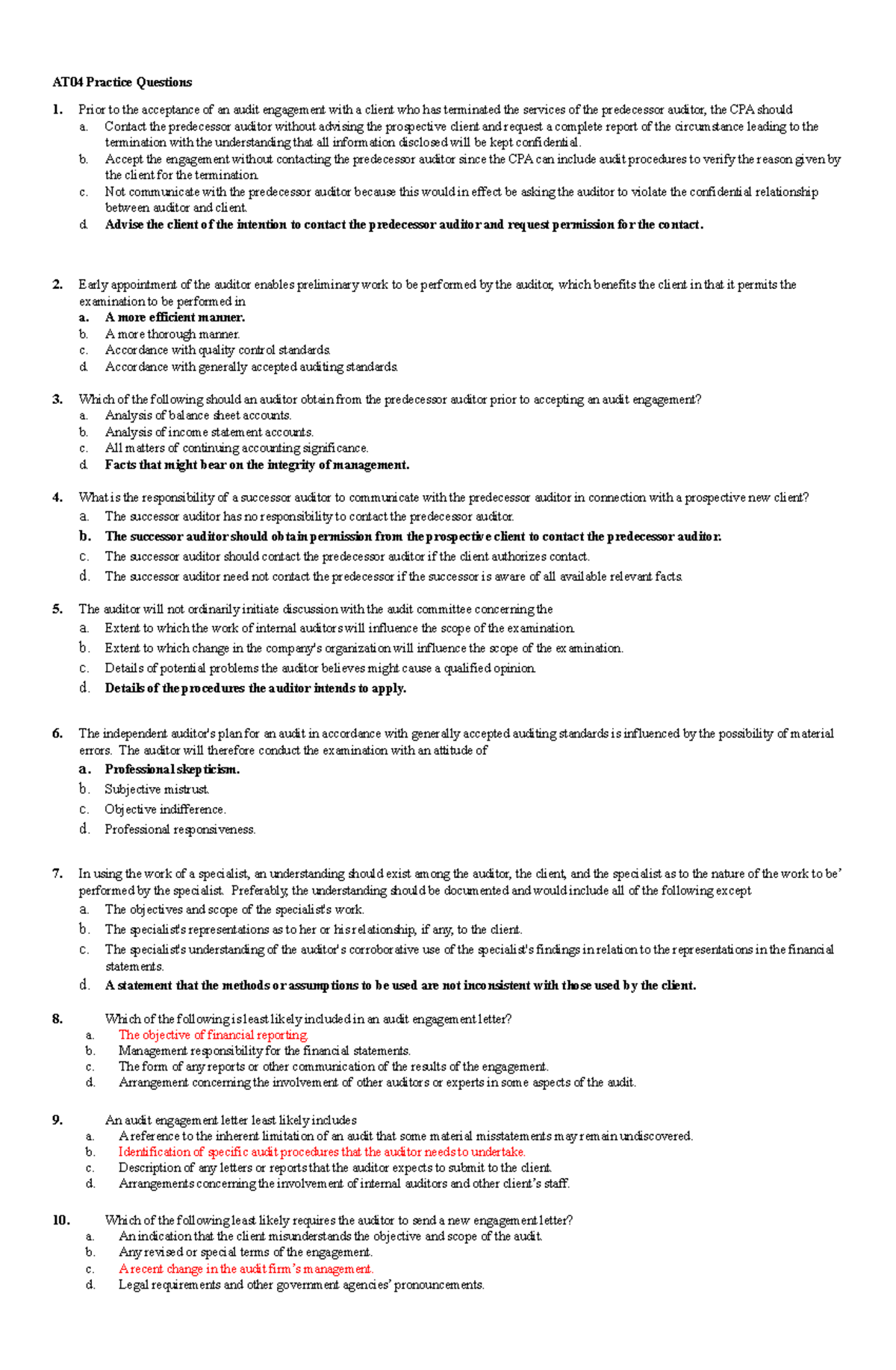 Module 4 Practice Questions - AT04 Practice Questions 1. Prior to the ...