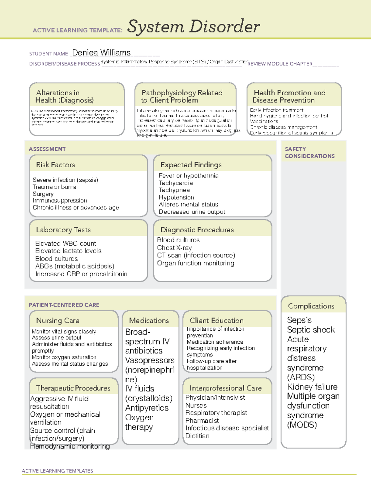 ACTIVE LEARNING TEMPLATE: SIRS & Organ Dysfunction Review Module - Studocu