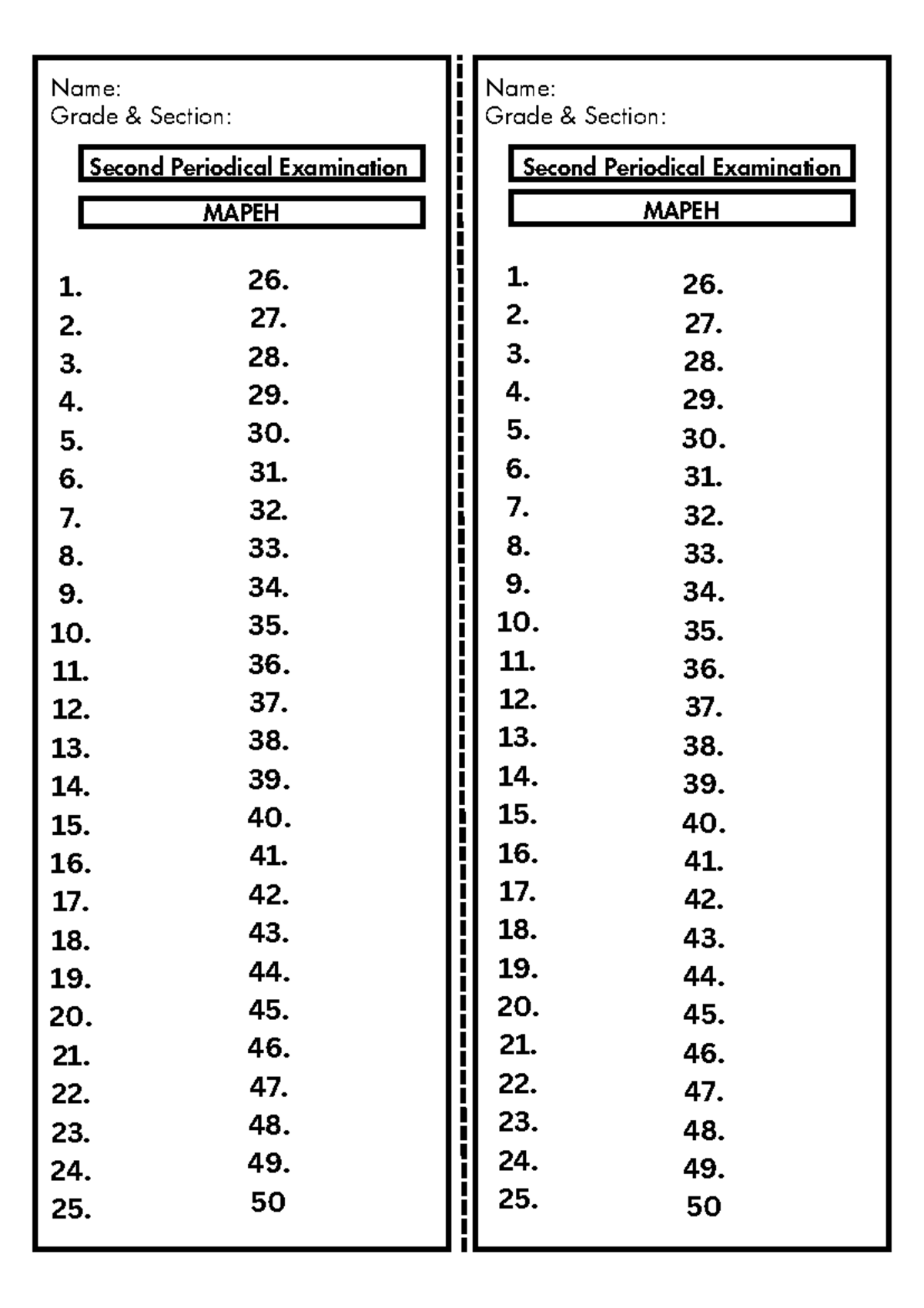 Black and White Simple Time Task Card Answer Sheet Worksheet - Second ...
