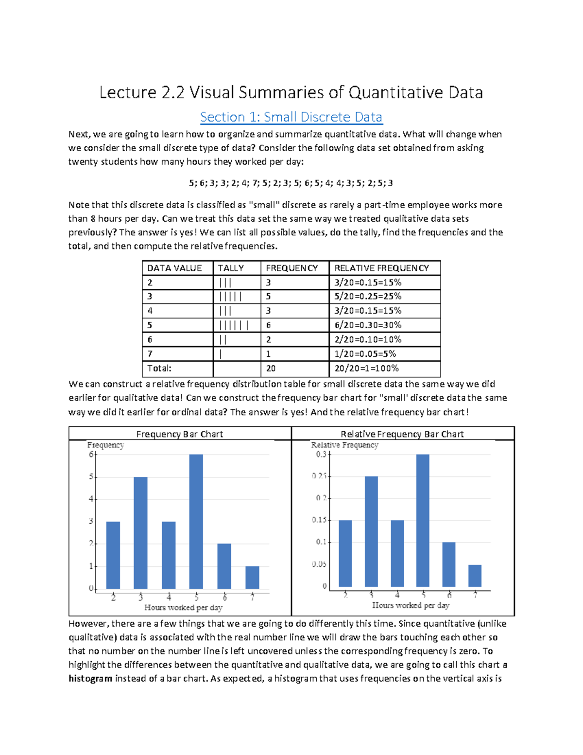 Lecture 2.2: Visual Summaries of Quantitative Data Analysis on Discrete ...