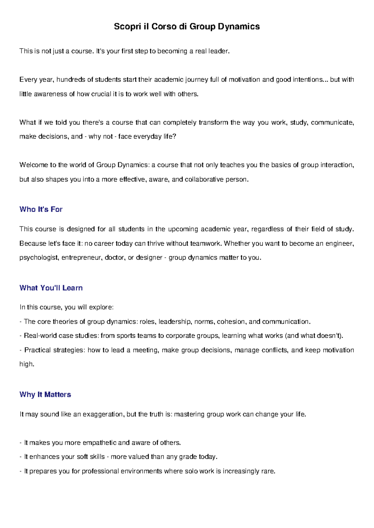 Group Dynamics Course Overview: Transform Your Leadership Skills - Studocu