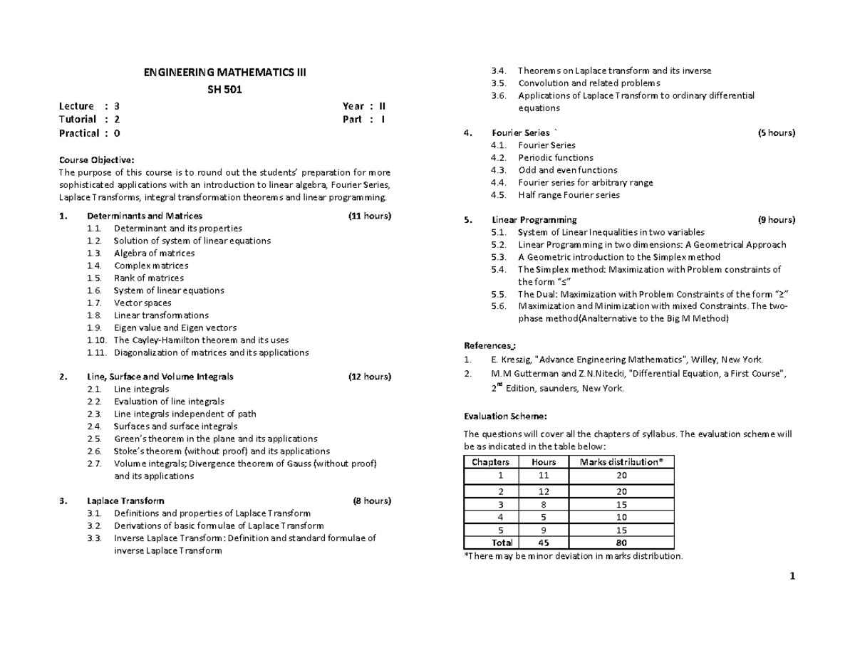 BCT 2nd year - syllabus - ENGINEERING MATHEMATICS III SH 501 Lecture ...