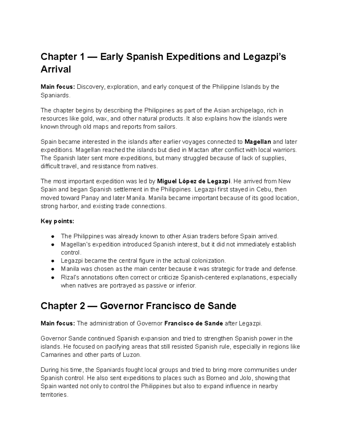 Chapter 1 — Early Spanish Expeditions & Legazpi's Arrival - Studocu