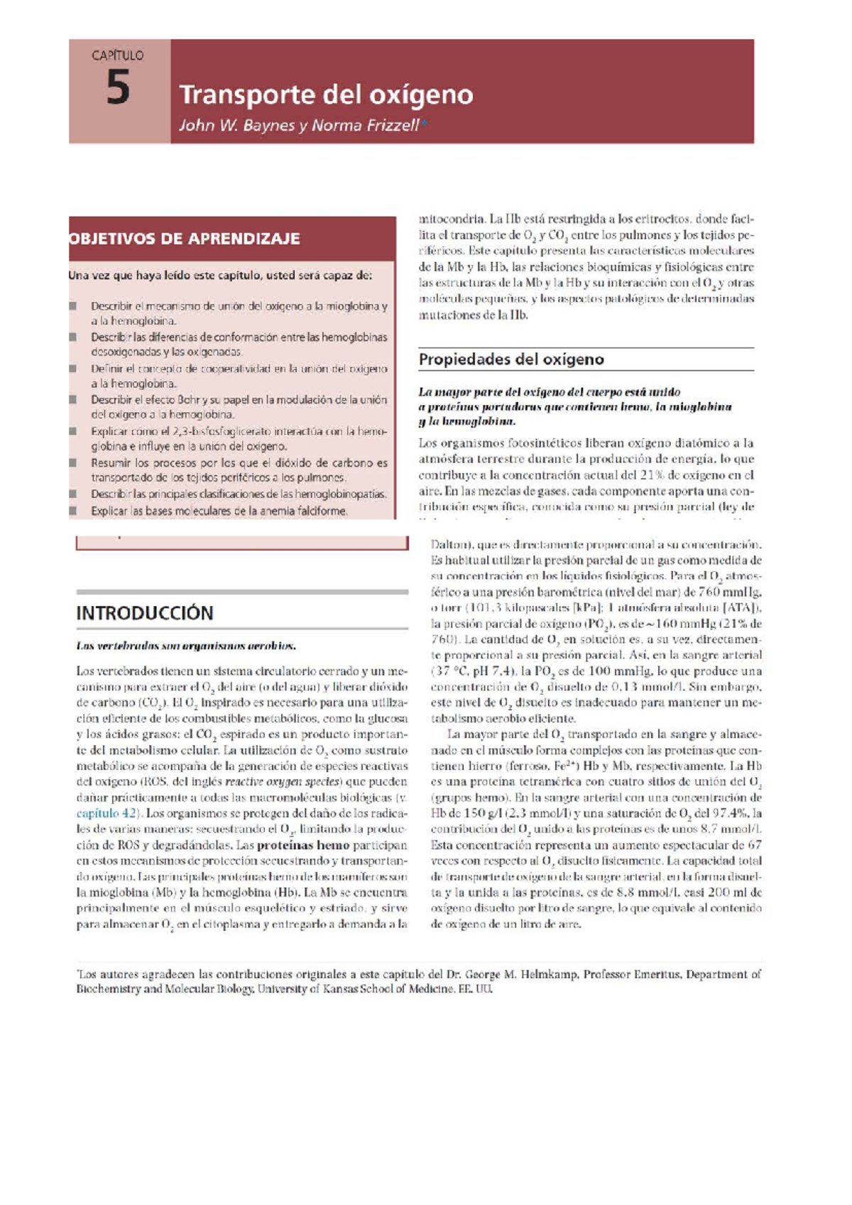 CAPÍTULO 5: Transporte del Oxígeno - Bioquímica de la Hemoglobina y ...
