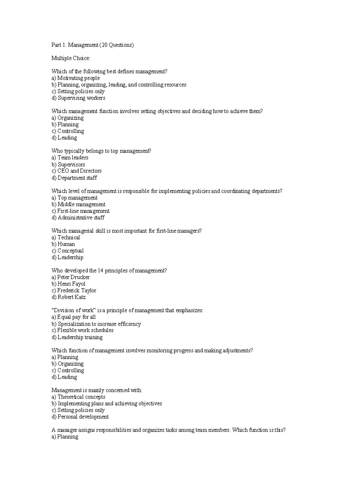 CFLM 1 - Review Questions: Management, Leadership, and Decision Making ...