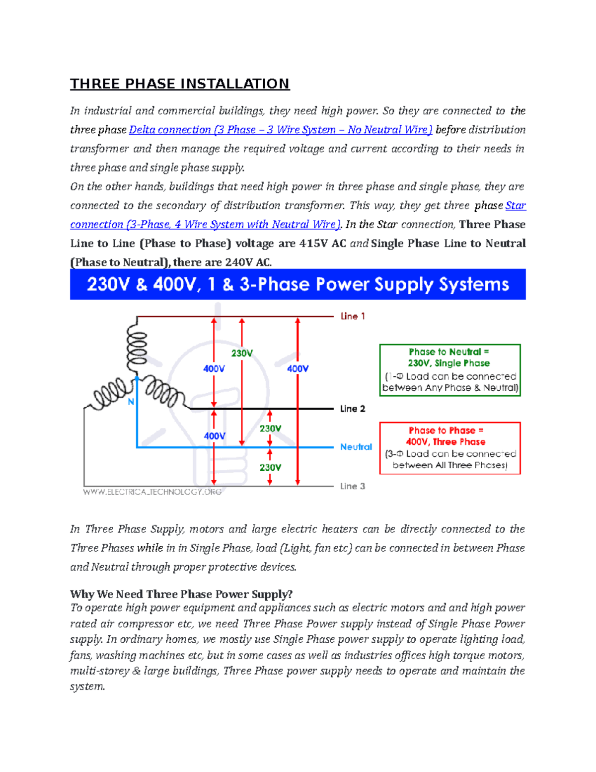 Three Phase Installation - THREE PHASE INSTALLATION In industrial and ...