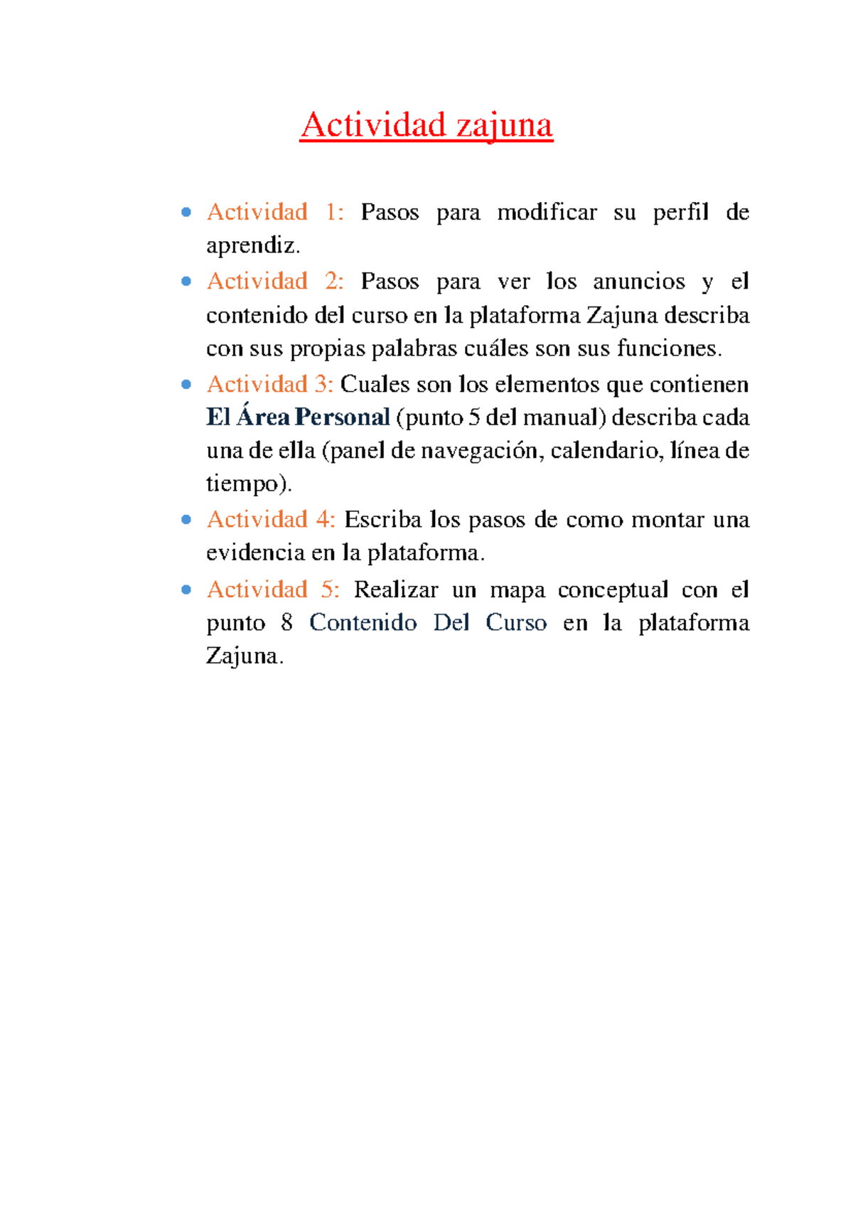 Guía de Actividades en Zajuna: Perfil, Contenidos y Más - Studocu