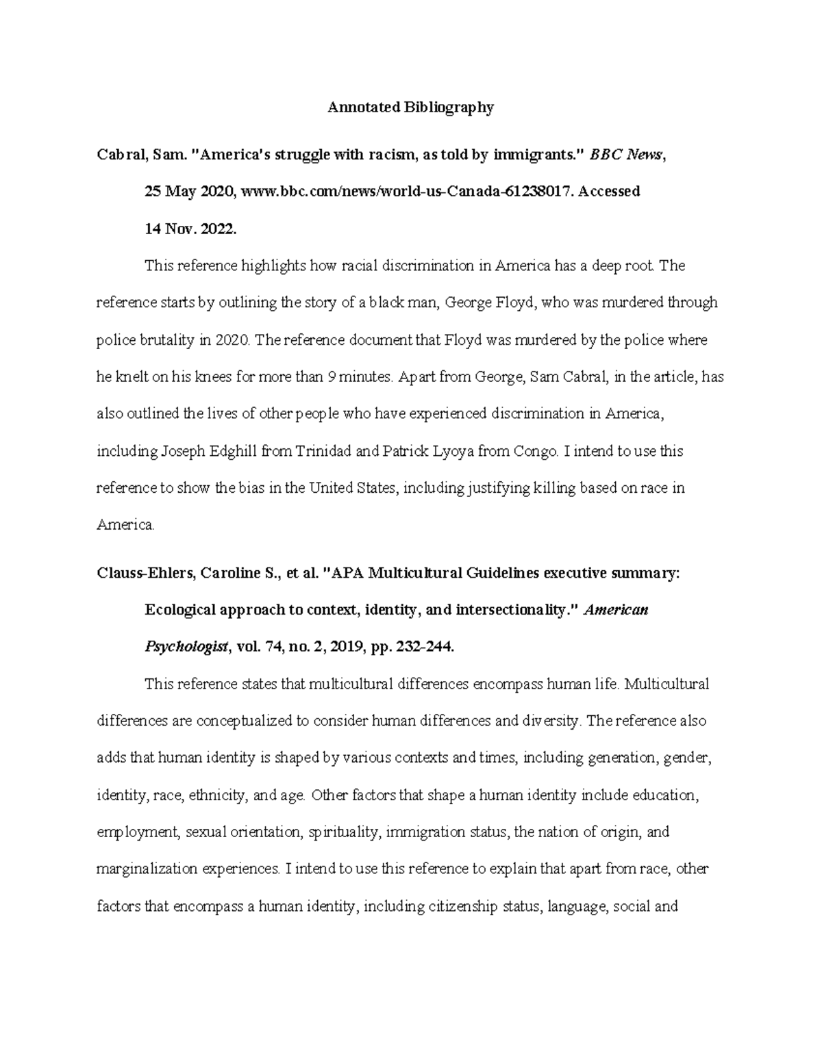 Annotated Bibliography: Racial Discrimination Insights (Order 5052183 ...