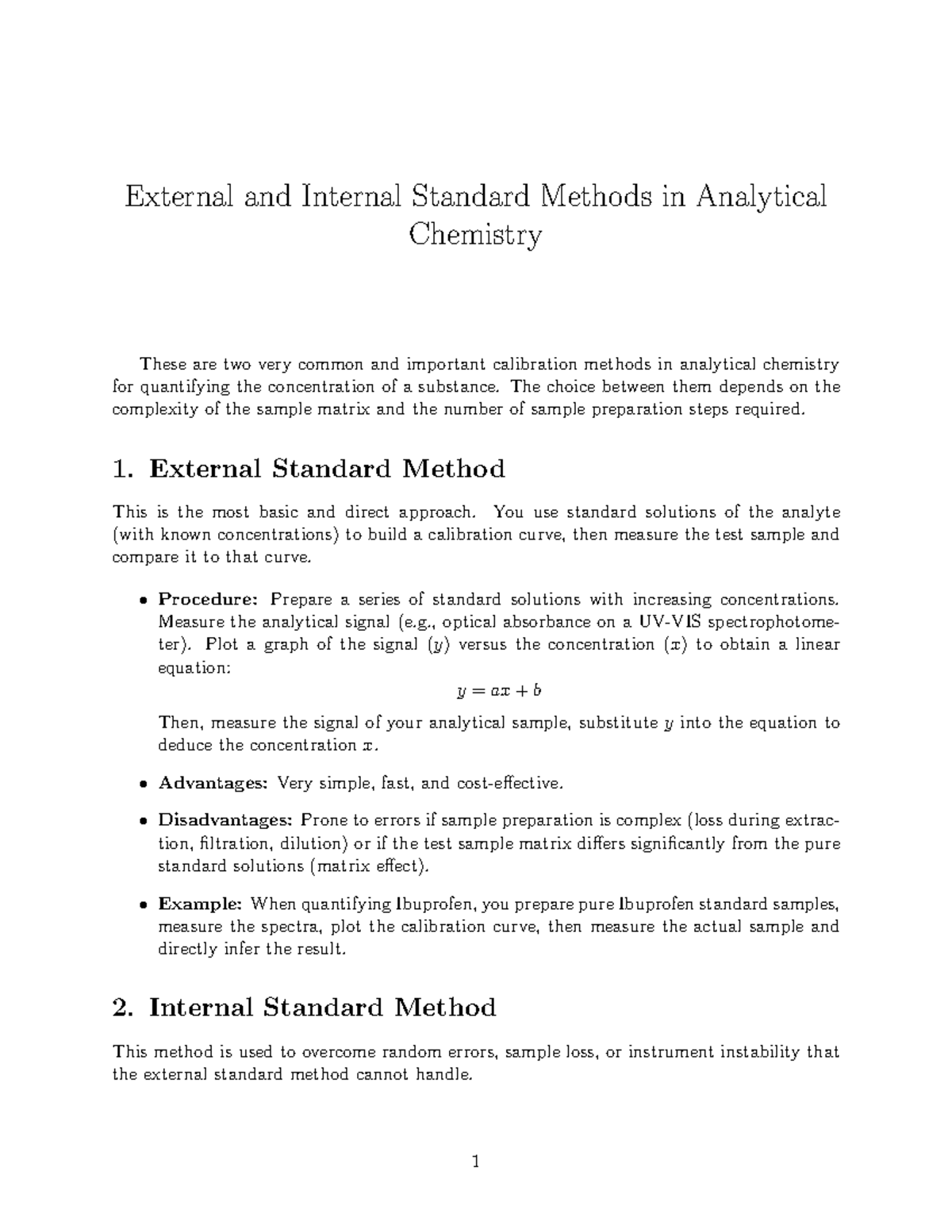 Internal vs External Standard Methods in Analytical Chemistry - Studocu