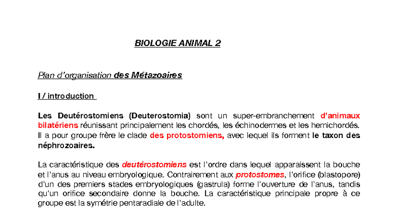 Biologie Animal 2 - Notes d'Amphi sur les Métazoaires et ...