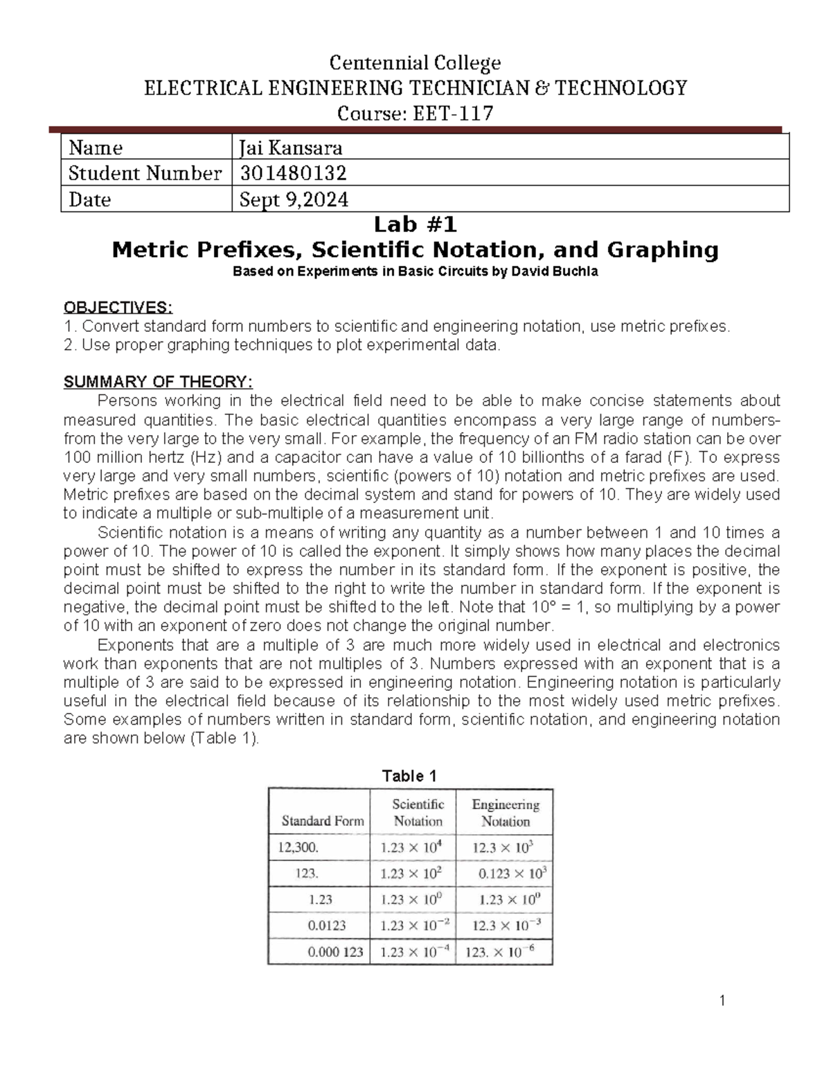 EET-117 Lab 1 - Metric Prefixes, Scientific Notation & Graphing ...