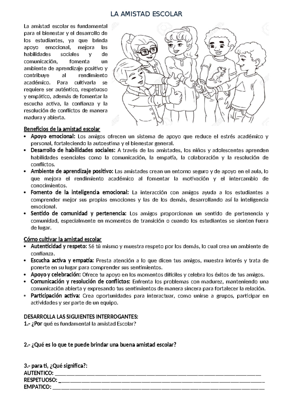 LA AMISTAD ESCOLAR: Beneficios y Cultivo en Semana 05 - Studocu