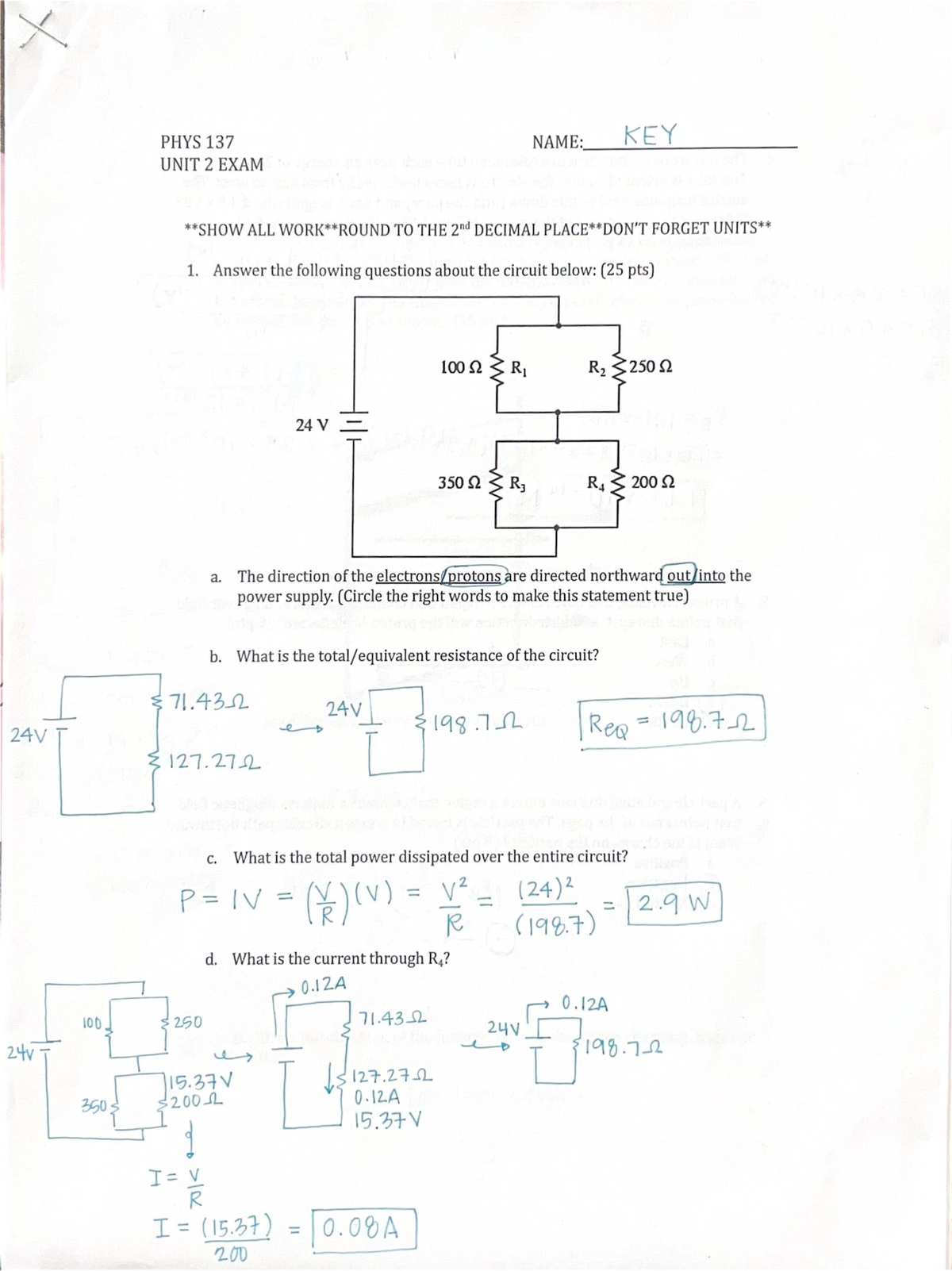 PHYS 137 Unit 2 Exam: Circuit Analysis & Magnetic Forces - Studocu