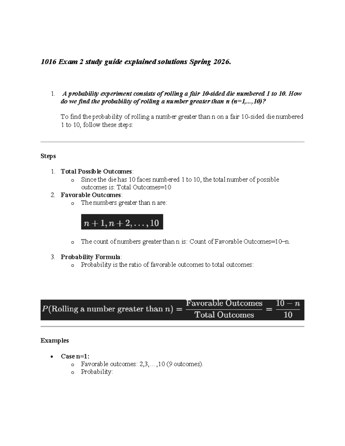 1016 Exam 2 Study Guide: Probability Concepts & Solutions Spring 2026 ...