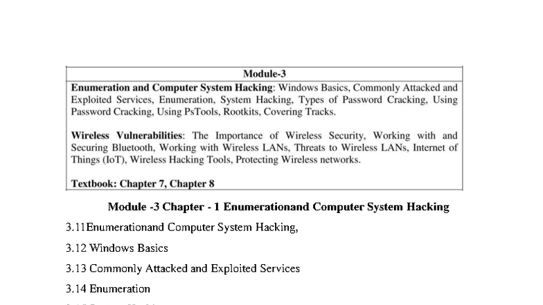 M3-HTI - Cybersecurity Module: Enumeration & System Hacking Overview - Studocu