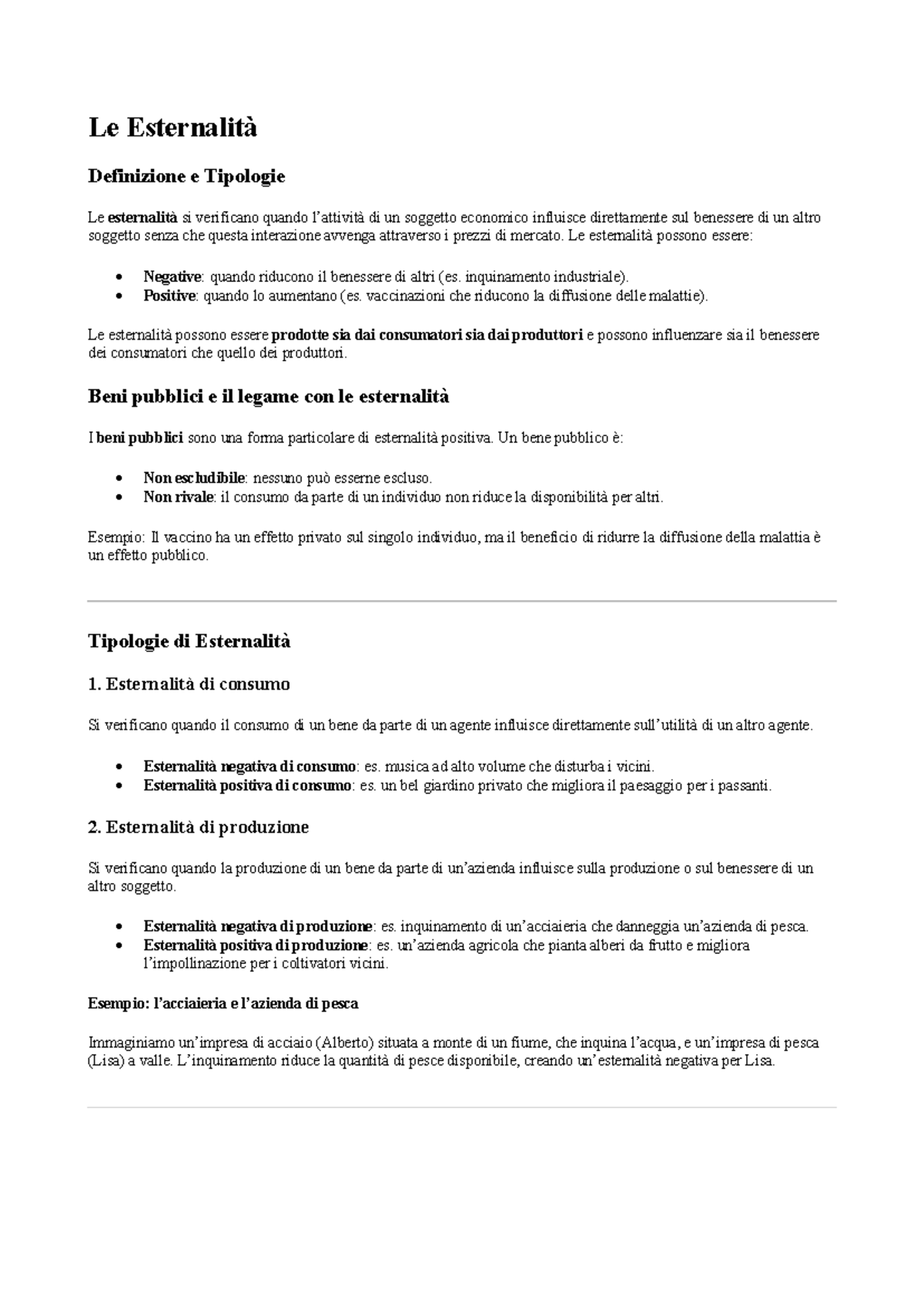 Le Esternalità: Definizione, Tipologie e Soluzioni - Riassunto - Studocu