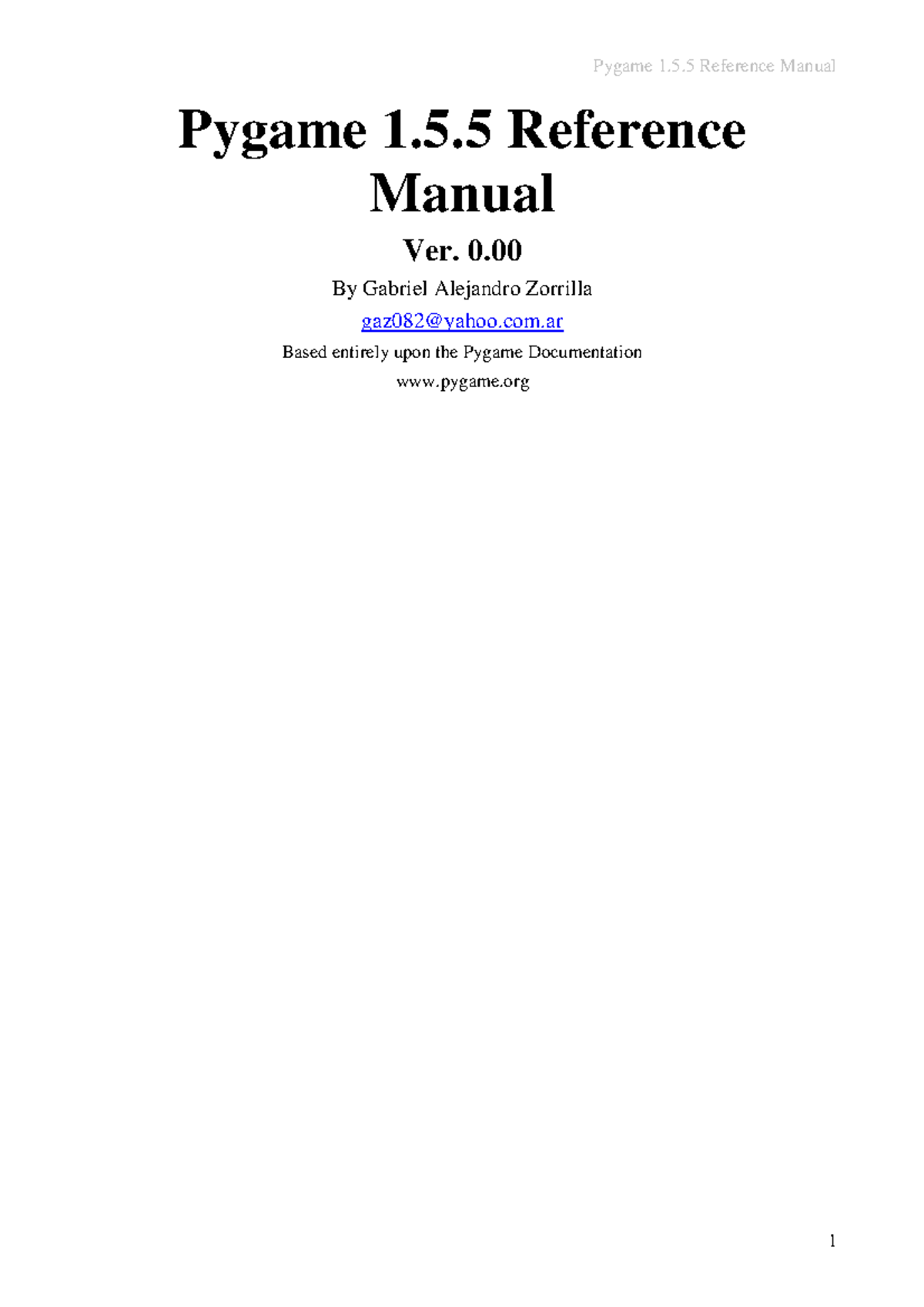 Pygame 1.5.5 Reference Manual - A Comprehensive Guide for Beginners ...
