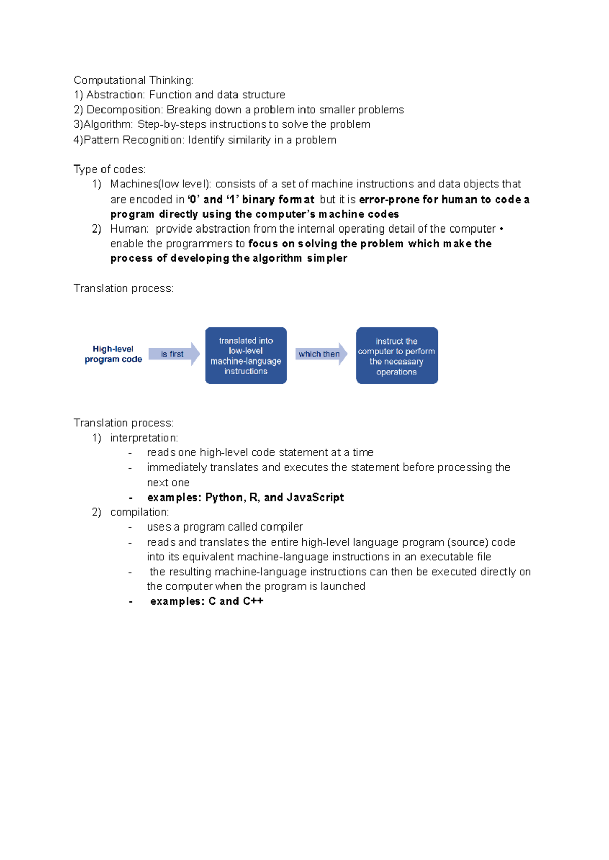 Summary Notes on Computational Thinking and Programming (COMP101) - Studocu