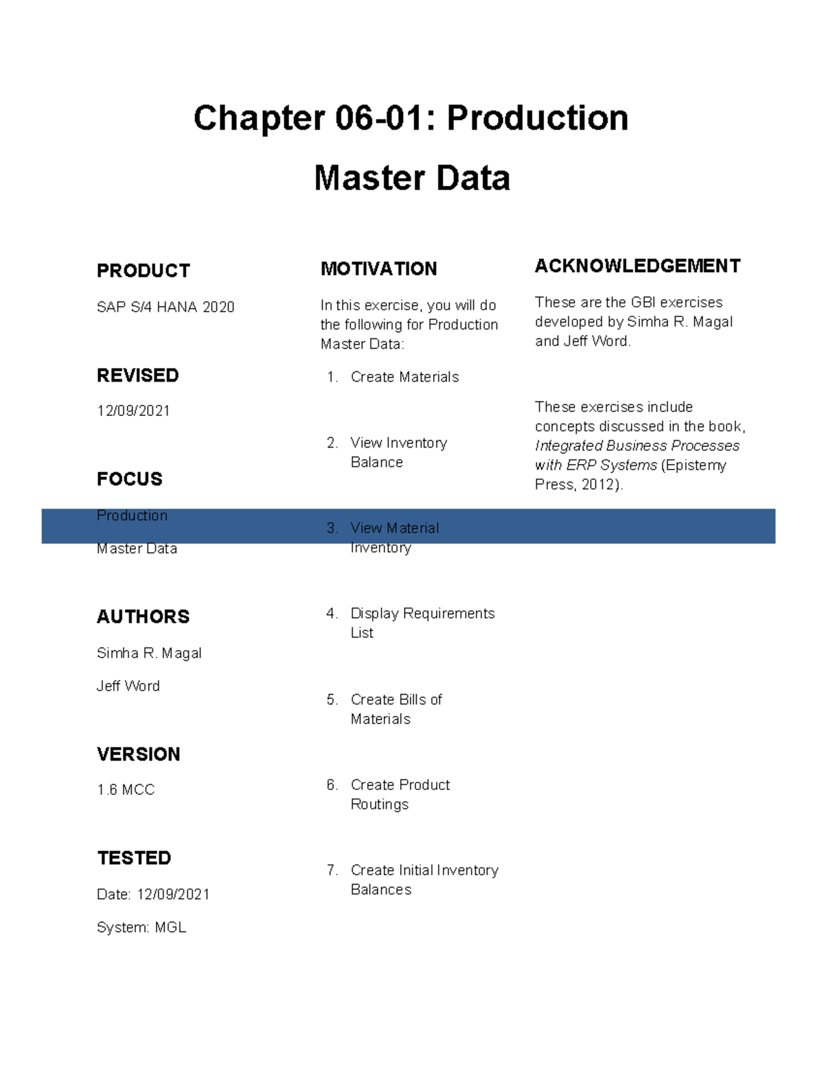 Ch.06-01: Master Data for Production in SAP S/4HANA 2020 MCC V1 - Studocu