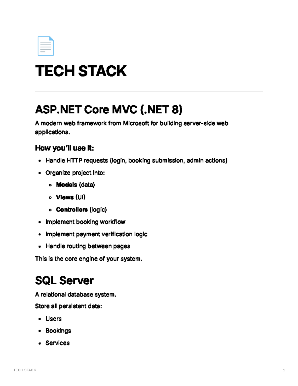 TECH STACK: ASP.NET Core MVC (.NET 8) Overview and Implementation Guide - Studocu