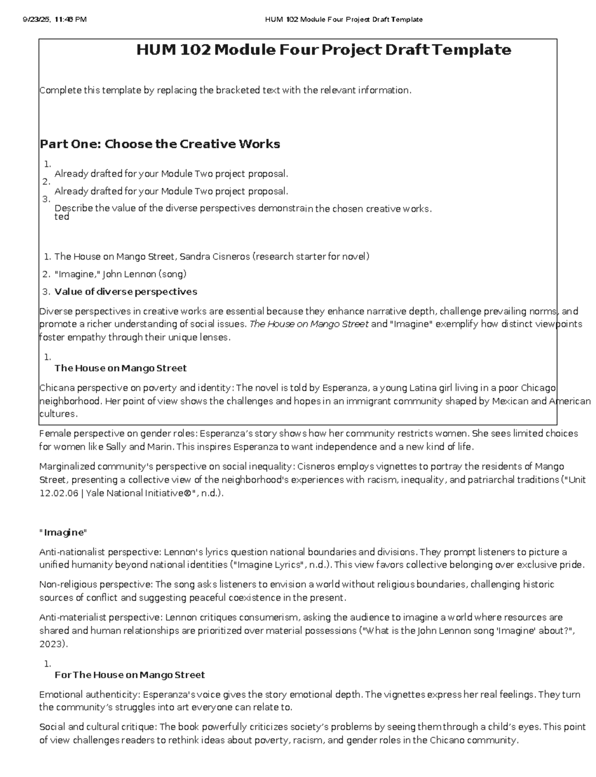 HUM 102 Module Four Project Draft: Exploring Diverse Perspectives - Studocu