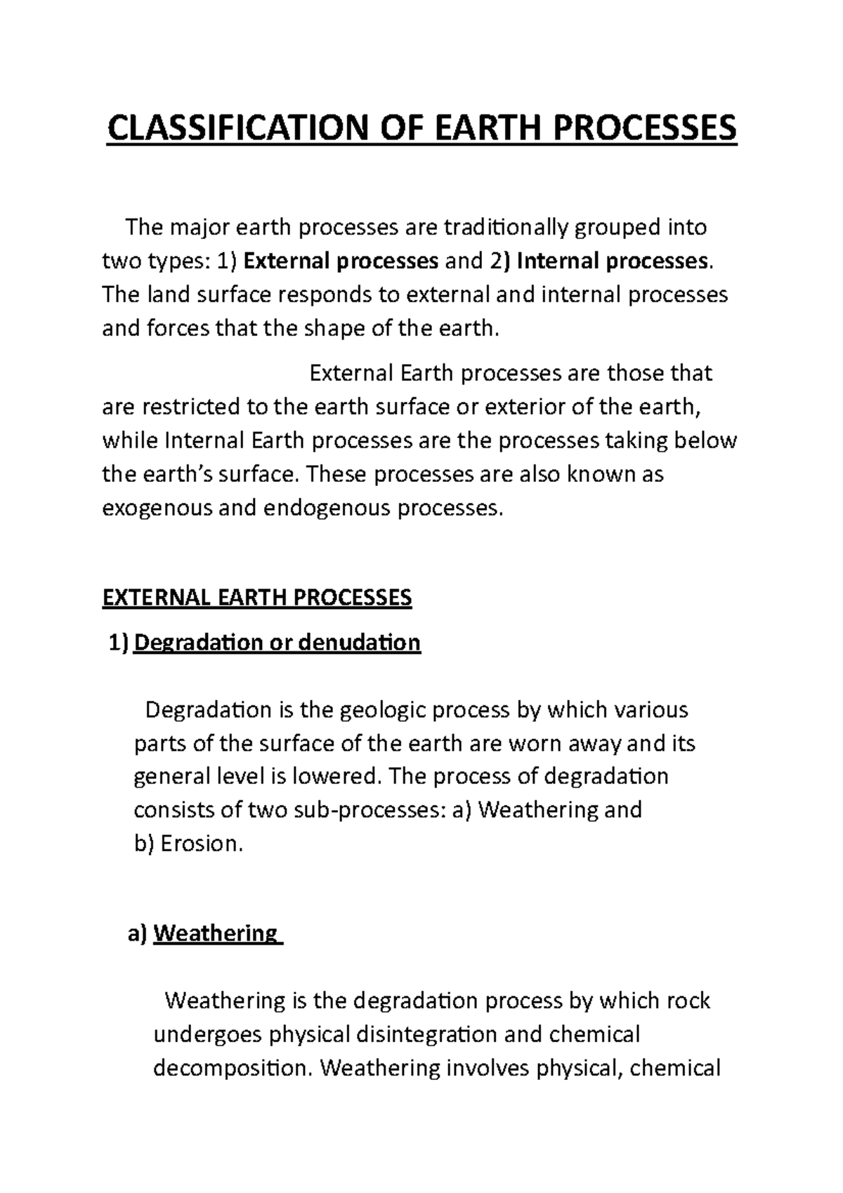 Classification OF Earth Processes - CLASSIFICATION OF EARTH PROCESSES ...
