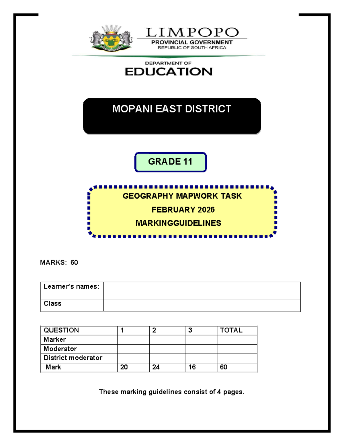 Geography Grade 11 2026 Mapwork Task Marking Guidelines - Studocu
