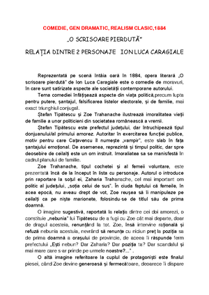 5. Caracterizare Zoe Trahanache (1884, comedie, 577 cuv - COMEDIE, GEN DRAMATIC, REALISM CLASIC ...