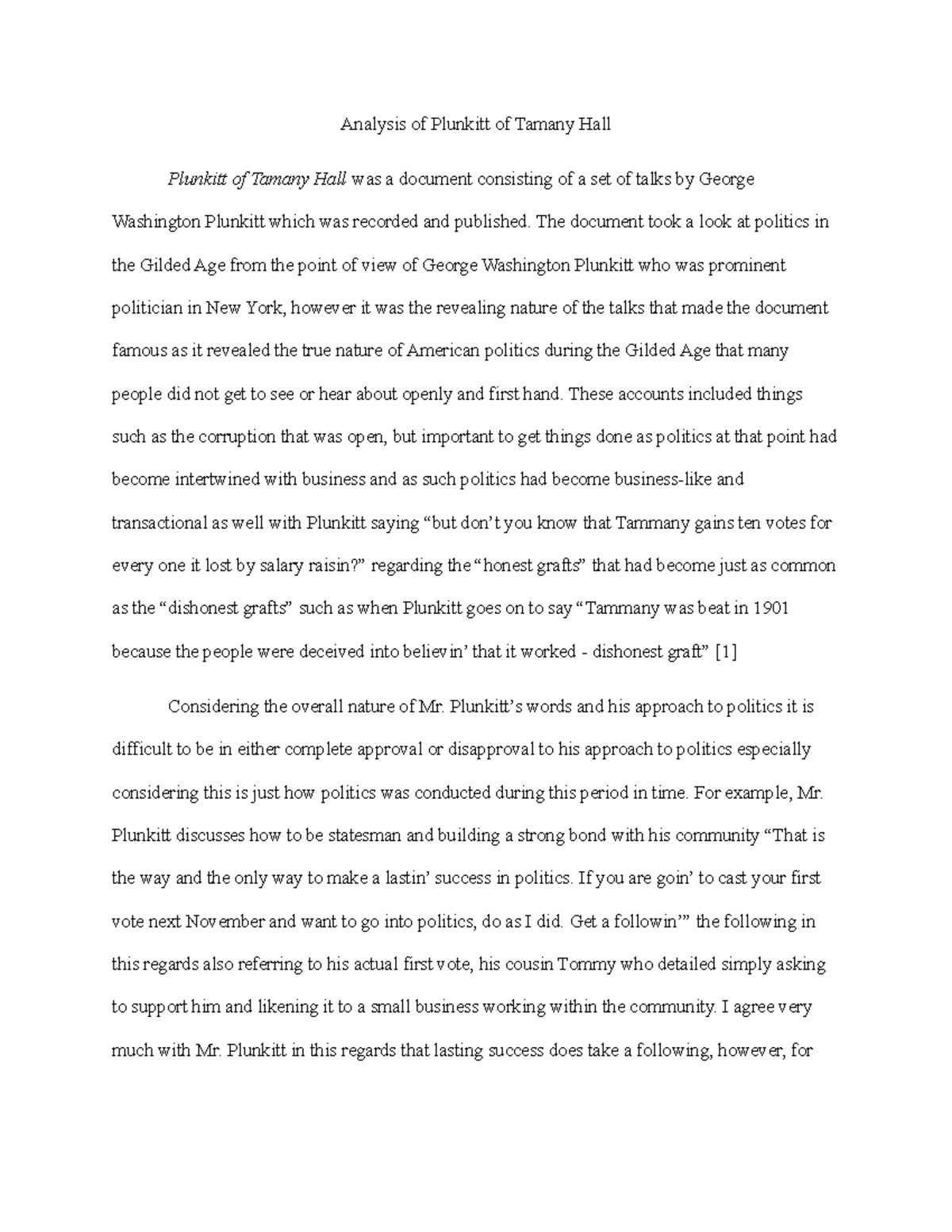 Analysis of Plunkitt of Tammany Hall: Politics in the Gilded Age - Studocu