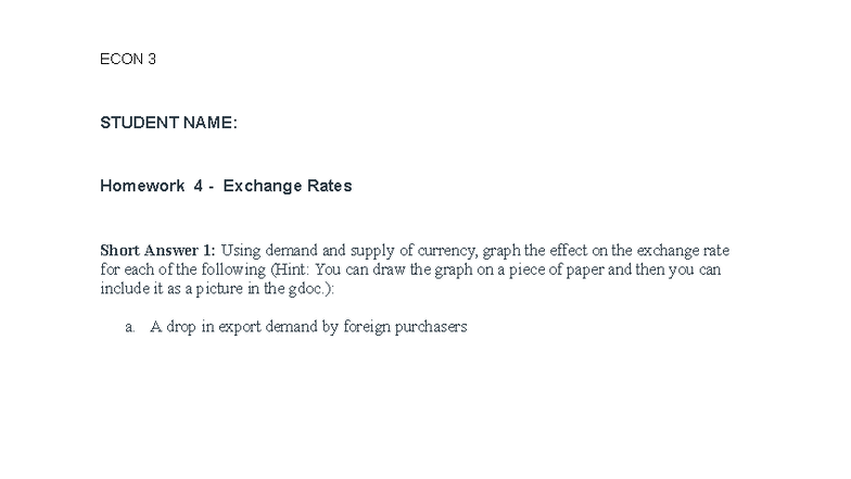 ECON 3 Homework 4: Exchange Rates Short Answer Analysis - Studocu