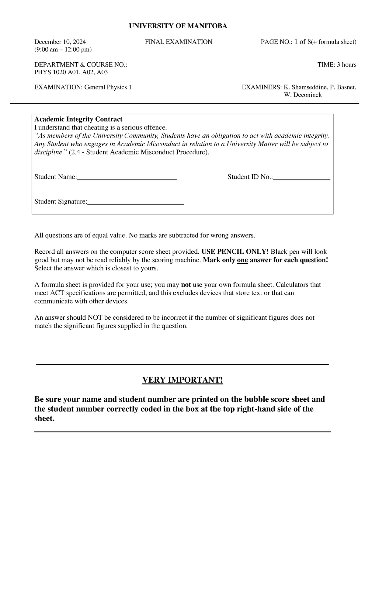 PHYS 1020 Final Exam Formula Sheet - General Physics 1 (Dec 2024) - Studocu