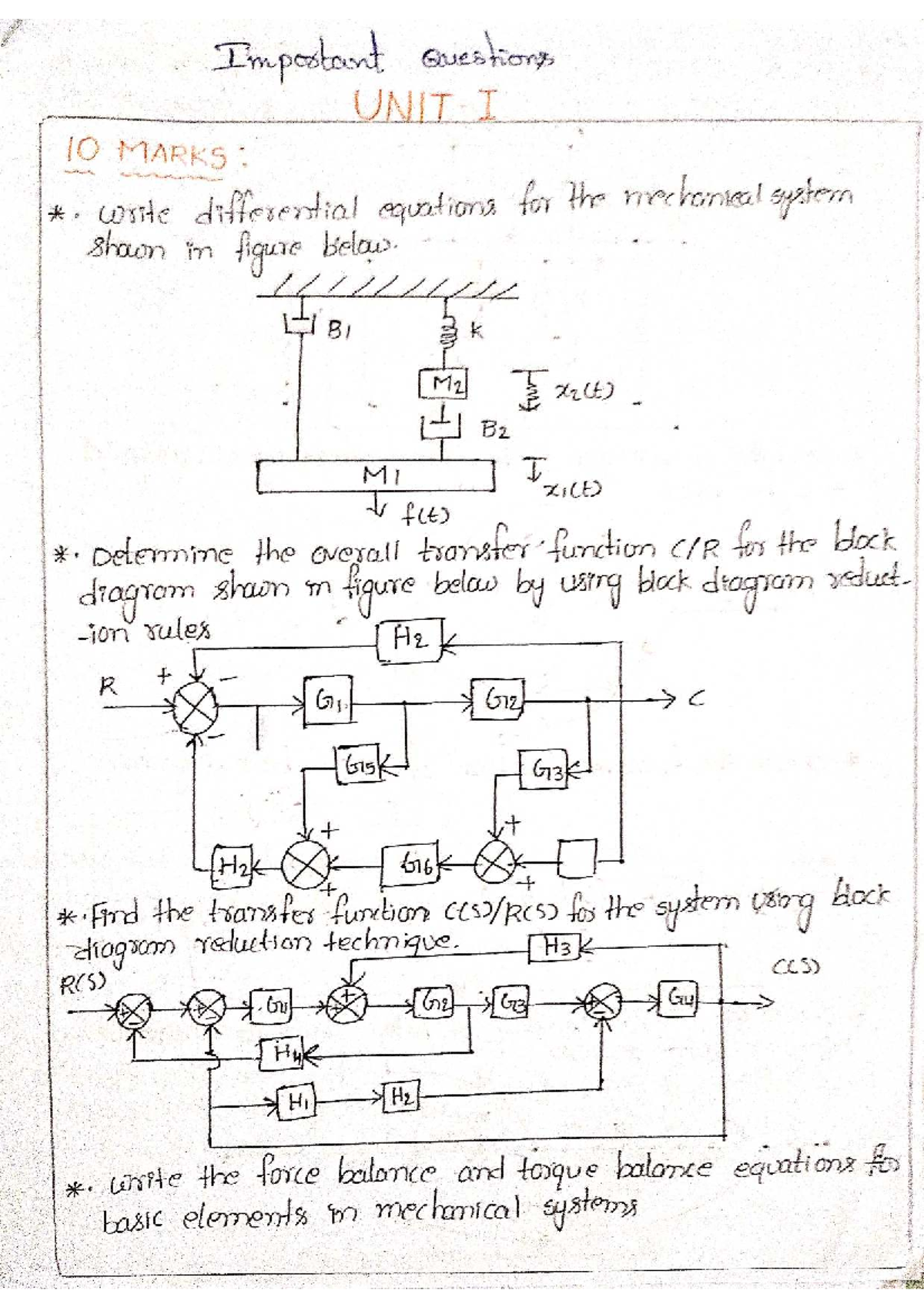 CSE R20 Important Questions on Control Systems and Transfer Functions ...