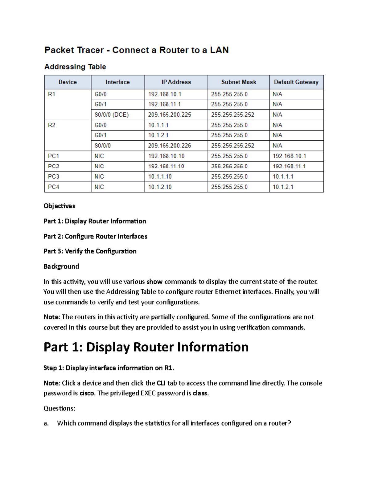 LAB4 NWC204: Router Configuration and Verification Steps - Studocu