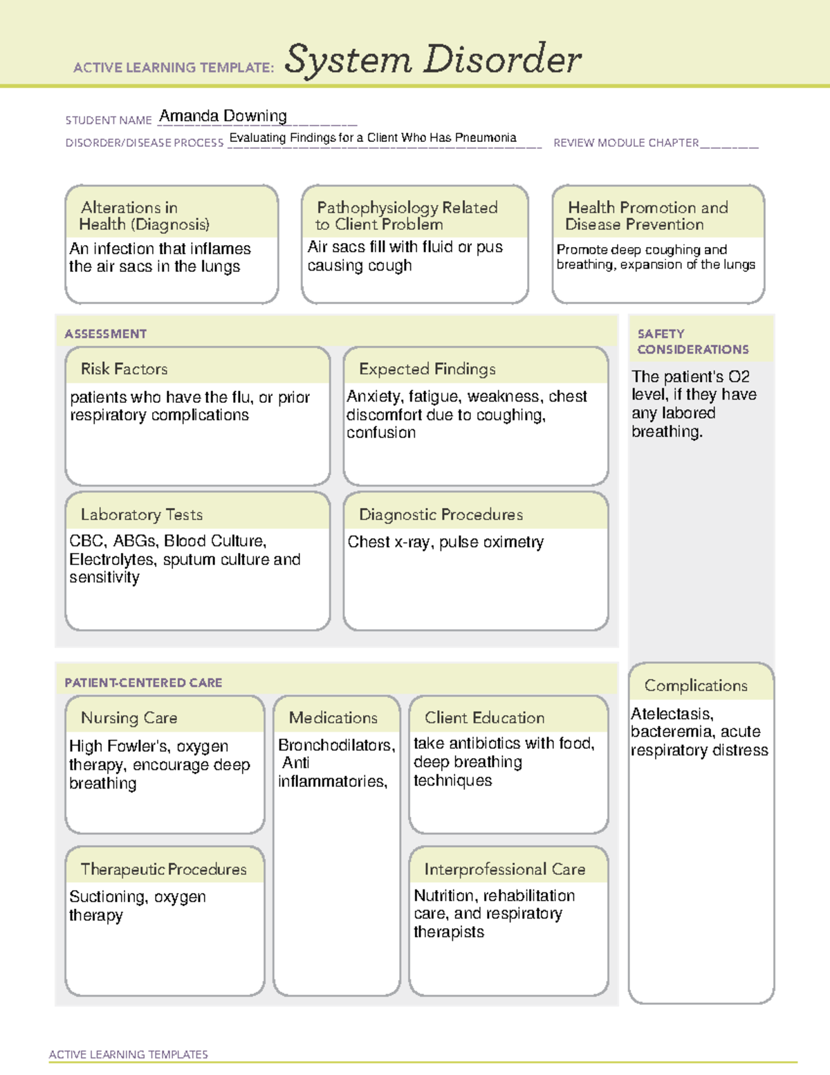 ATI System Disorder: Evaluating Pneumonia Findings for Patients - Studocu