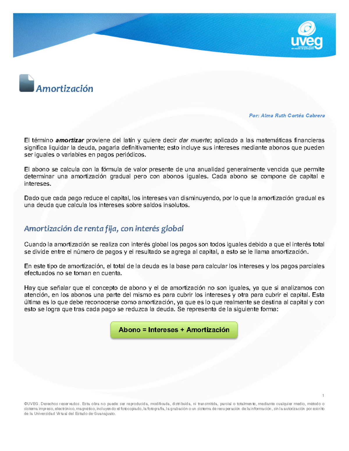 MF U3 L3 Amortizacion - Lectura y ejercicios resueltos de matemáticas financieras - 1 ©UVEG ...