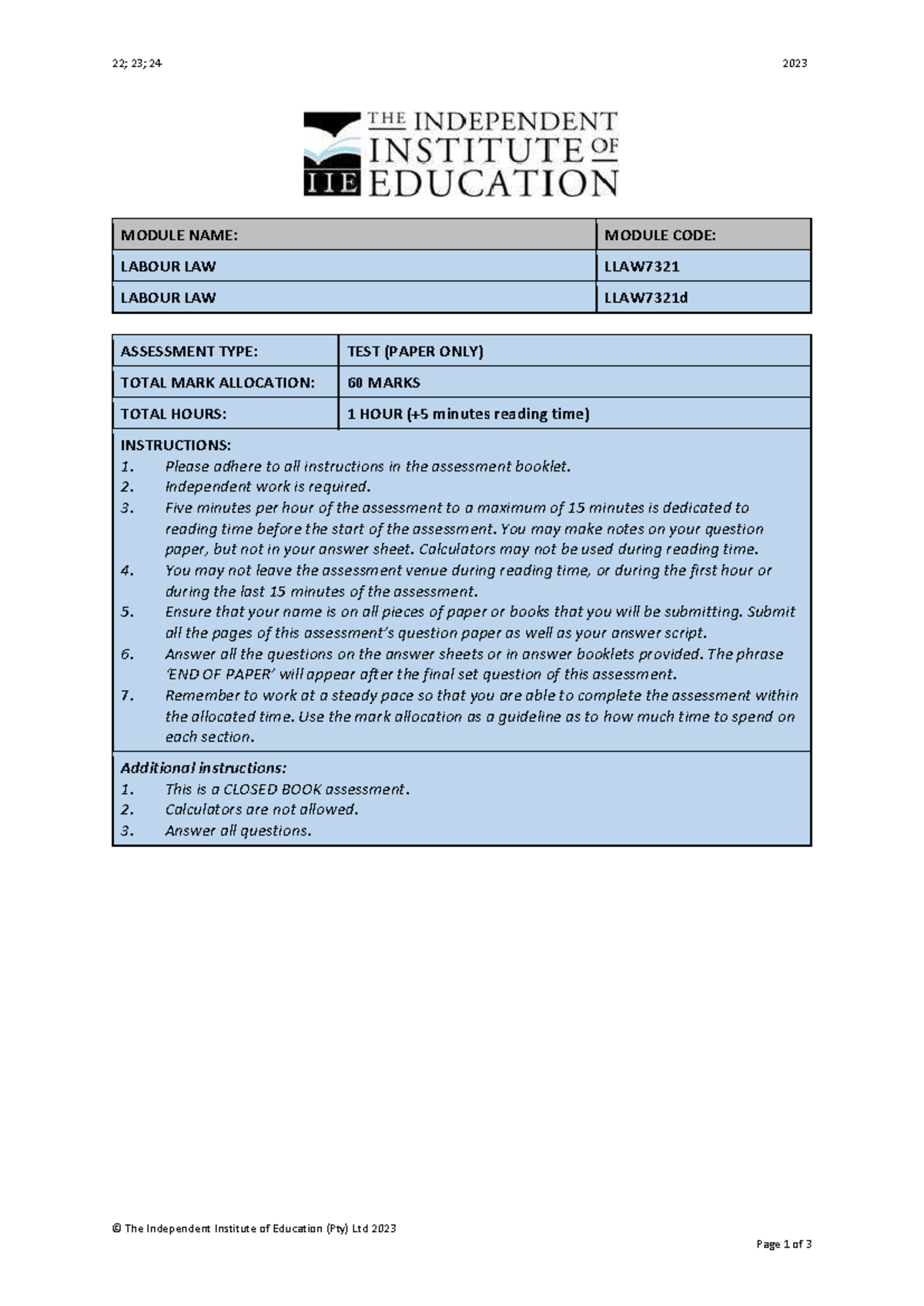 Labour Law LLAW7321 Practice Test: Unfair Discrimination Analysis - Studocu