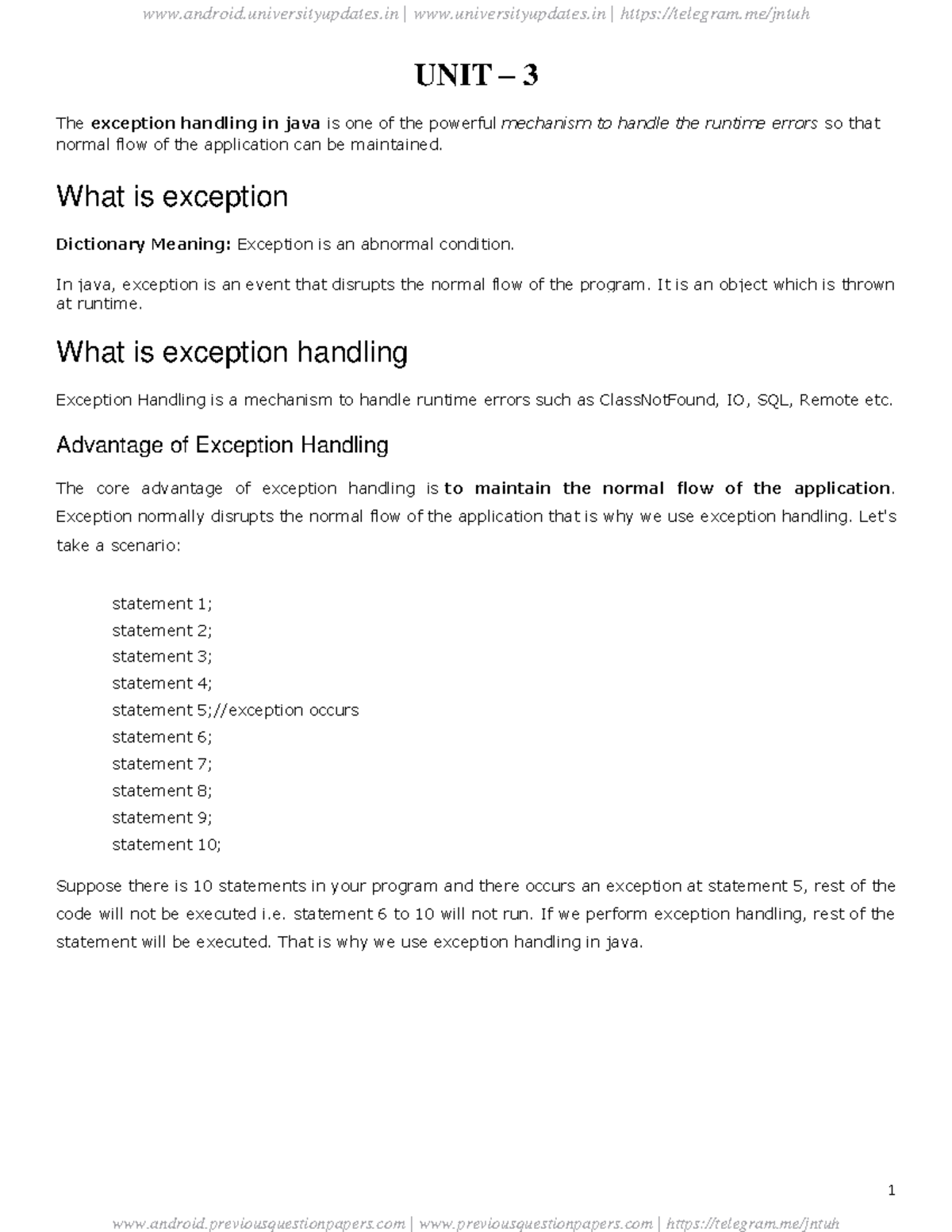 JAVA UNIT-III: Exception Handling Mechanisms in Java - R18 JNTUH Notes ...