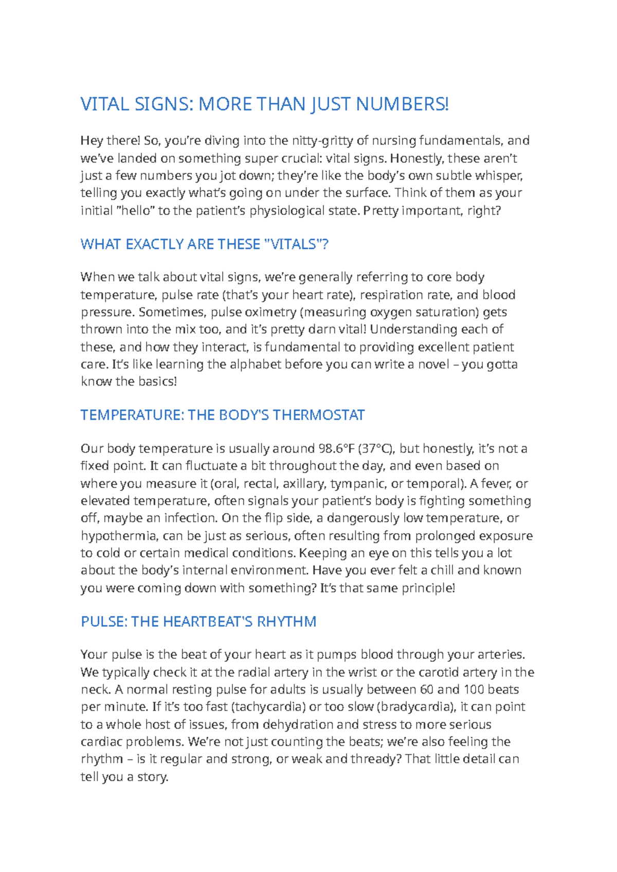 NUR 101: Vital Signs Essentials for Nursing Fundamentals - Studocu