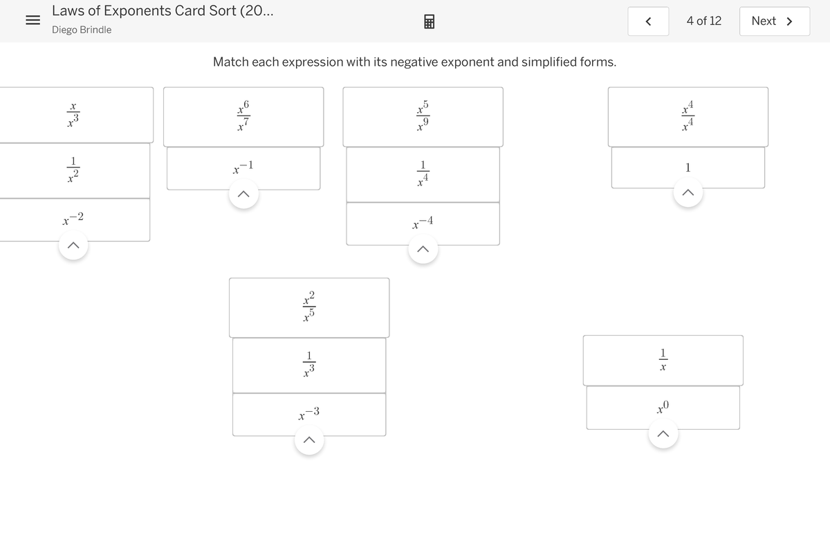 Laws of Exponents Card Sort (2025) - Open Keyboard Shortcuts (CTRL ...